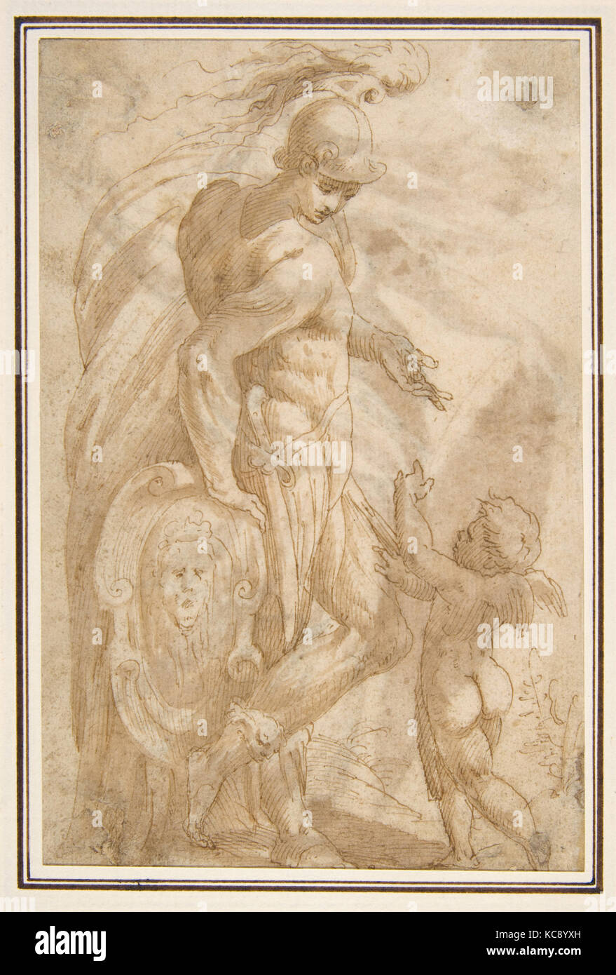 Mars and Cupid (recto); Female Standing Figure with a Helmet and a ...