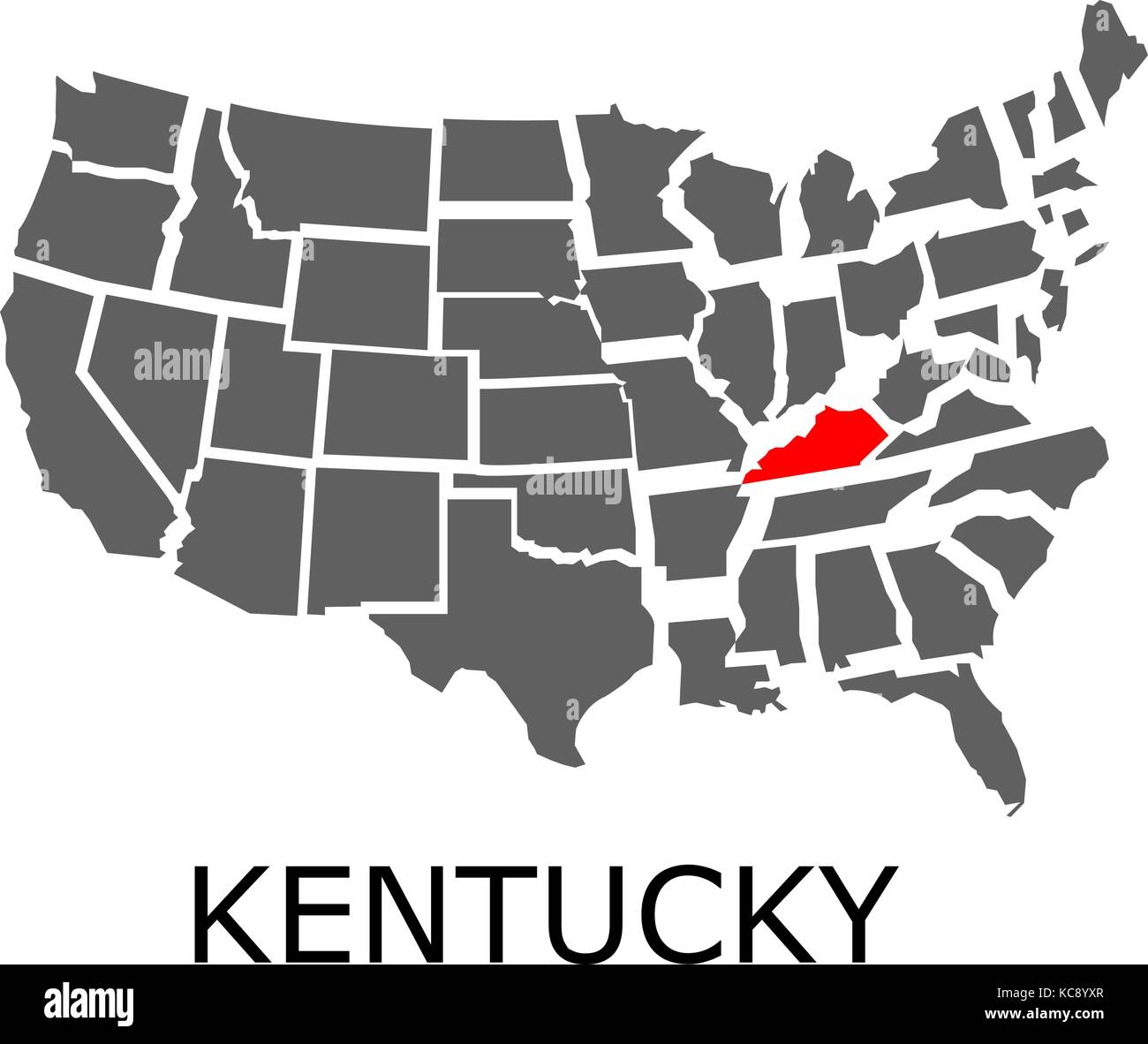 Bordering geographical map of USA with State of Kentucky marked with ...