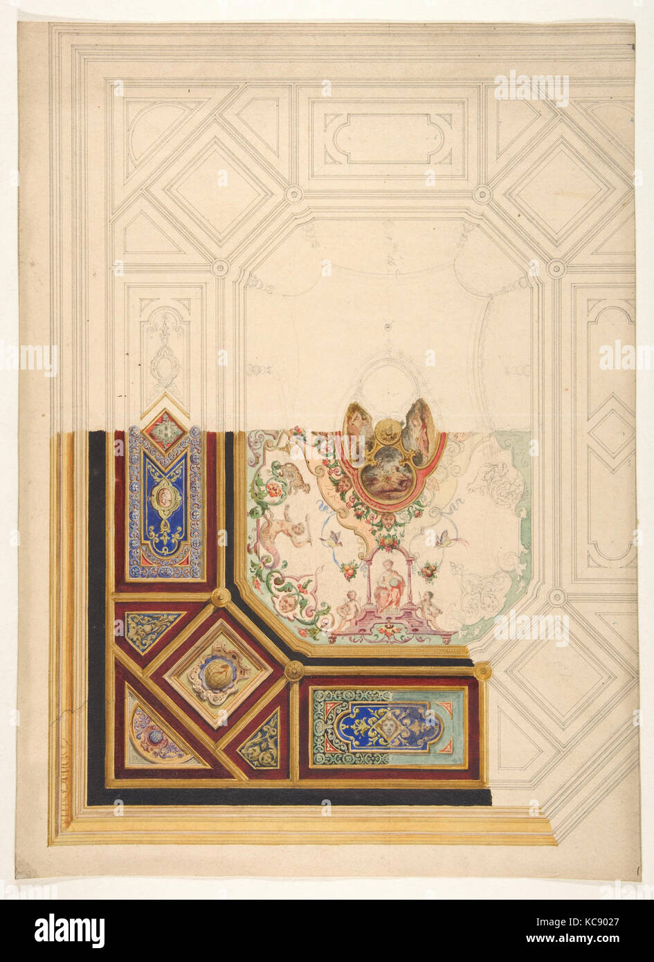 Design for a paneled ceiling to be painted in grotesque motifs, Jules ...