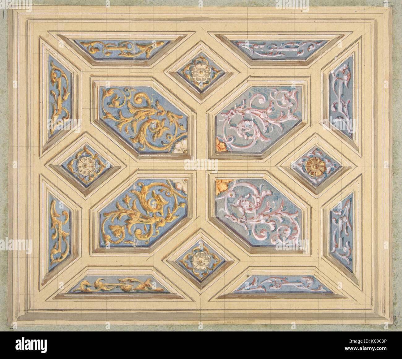 Design for a coffered ceiling decorated with rinceaux, Jules-Edmond ...