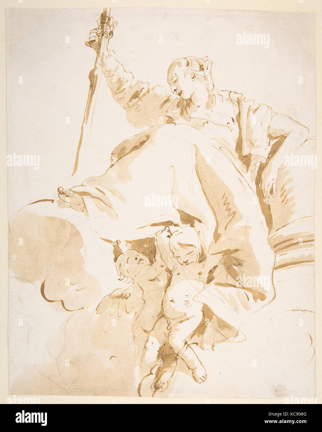 Seated Women Holding Aloft a Sword, and Supported by Two Putti ...