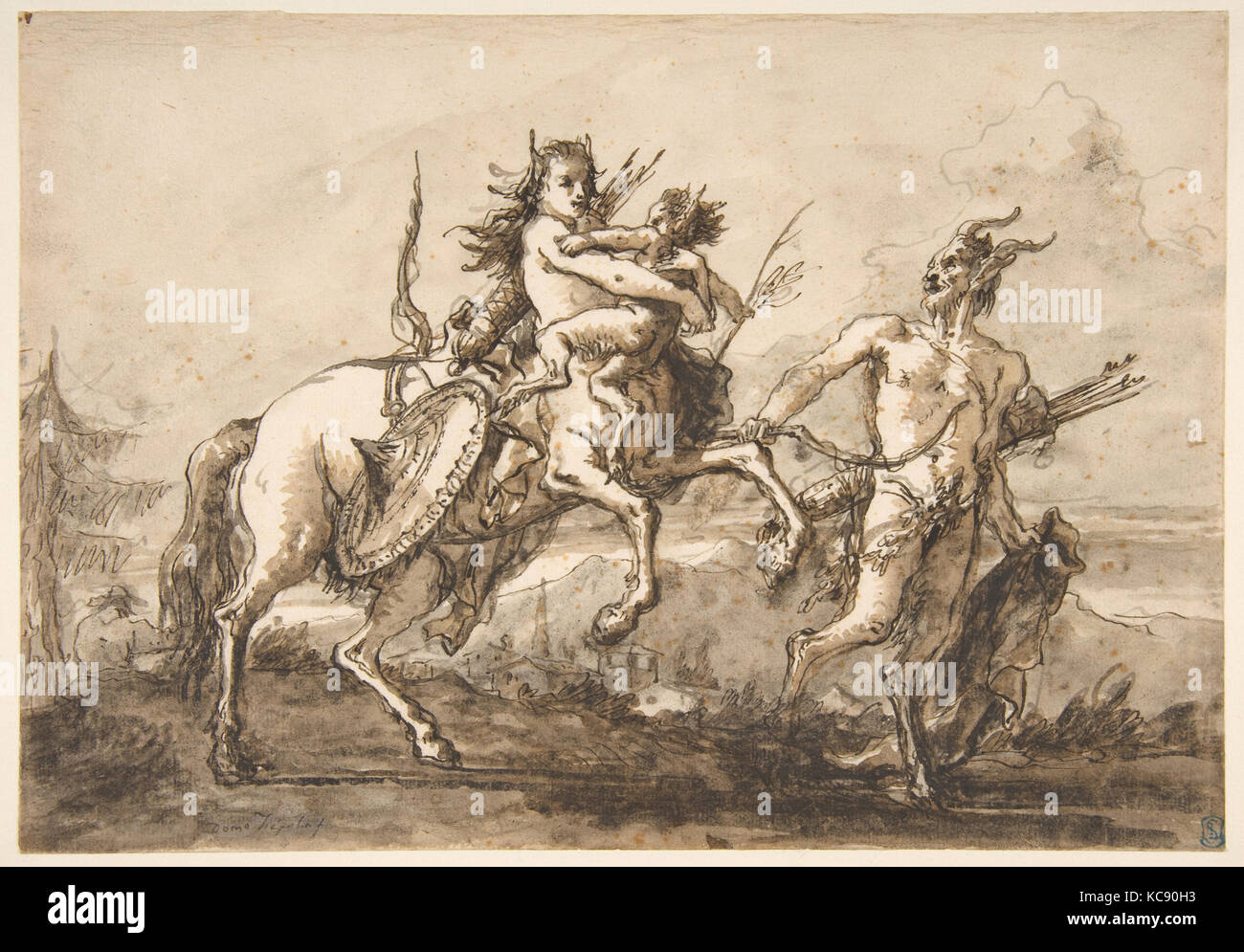 Satyr Leading a Centauress Who Holds a Satyr Child, Giovanni Domenico ...