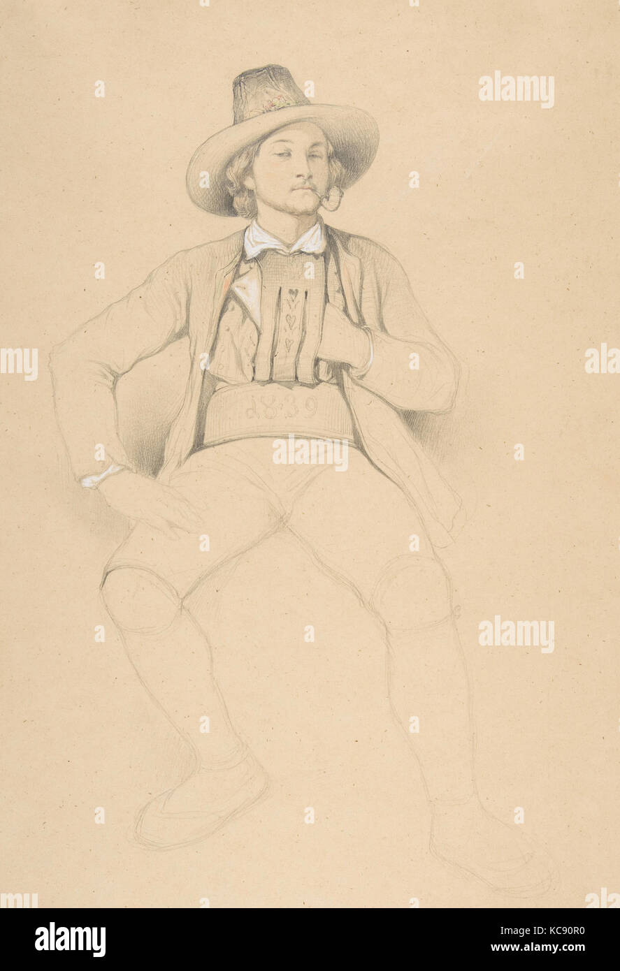 A Man in Tyrolean Costume, Seated, Smoking a Pipe, Théodore Valerio ...