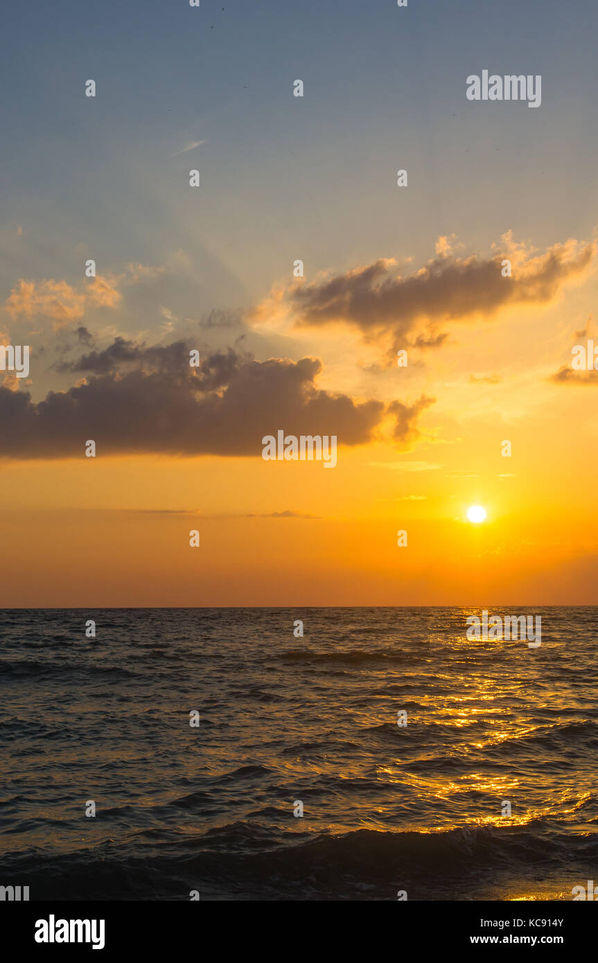 Summer sea sunset, the sun, waves and clouds, beautiful dramatic ...