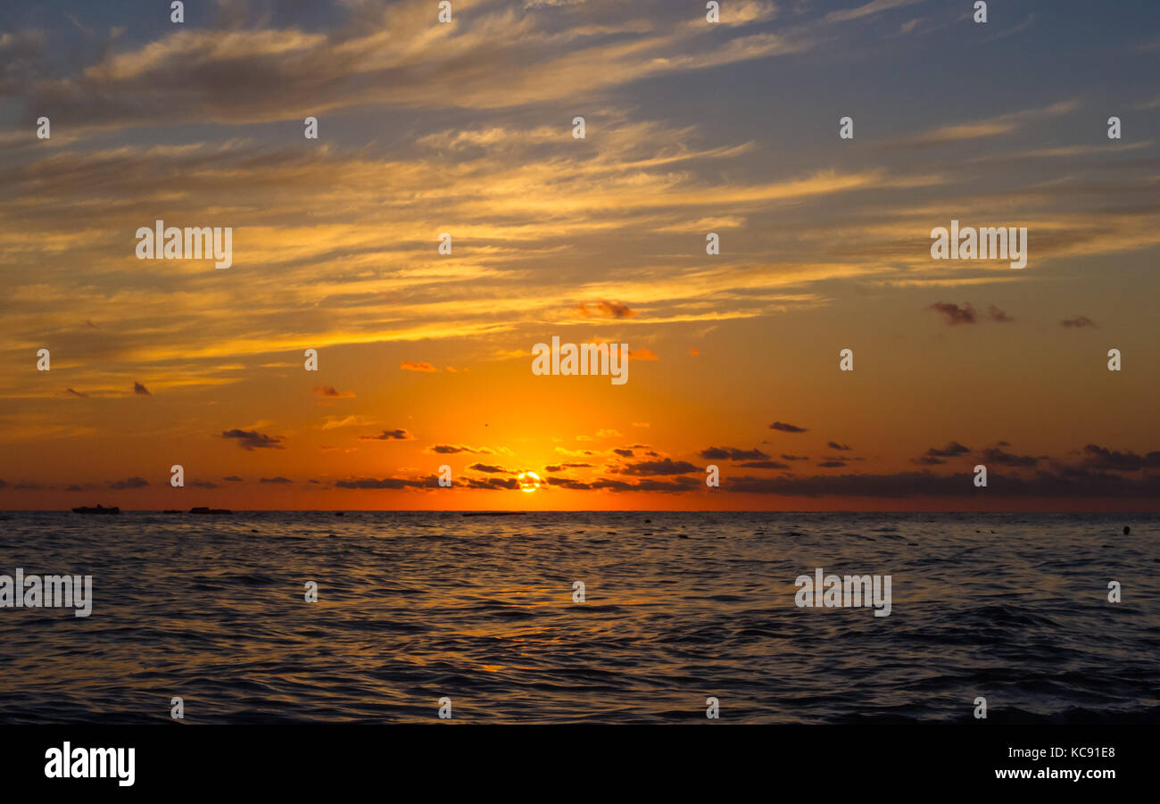 Summer sea sunset, the sun, waves and clouds, beautiful dramatic ...