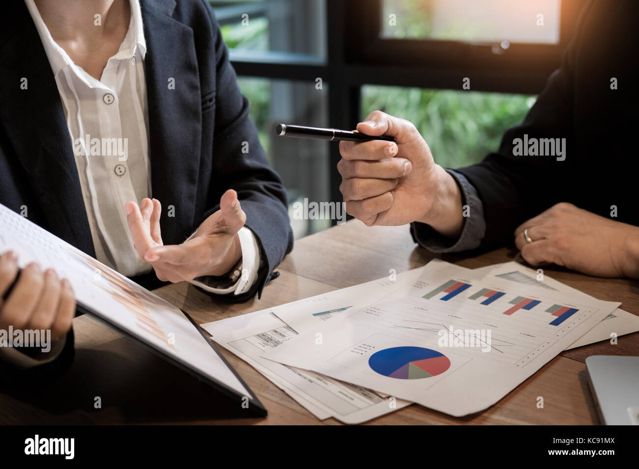Businessman team working at office desk and using a digital computer ...