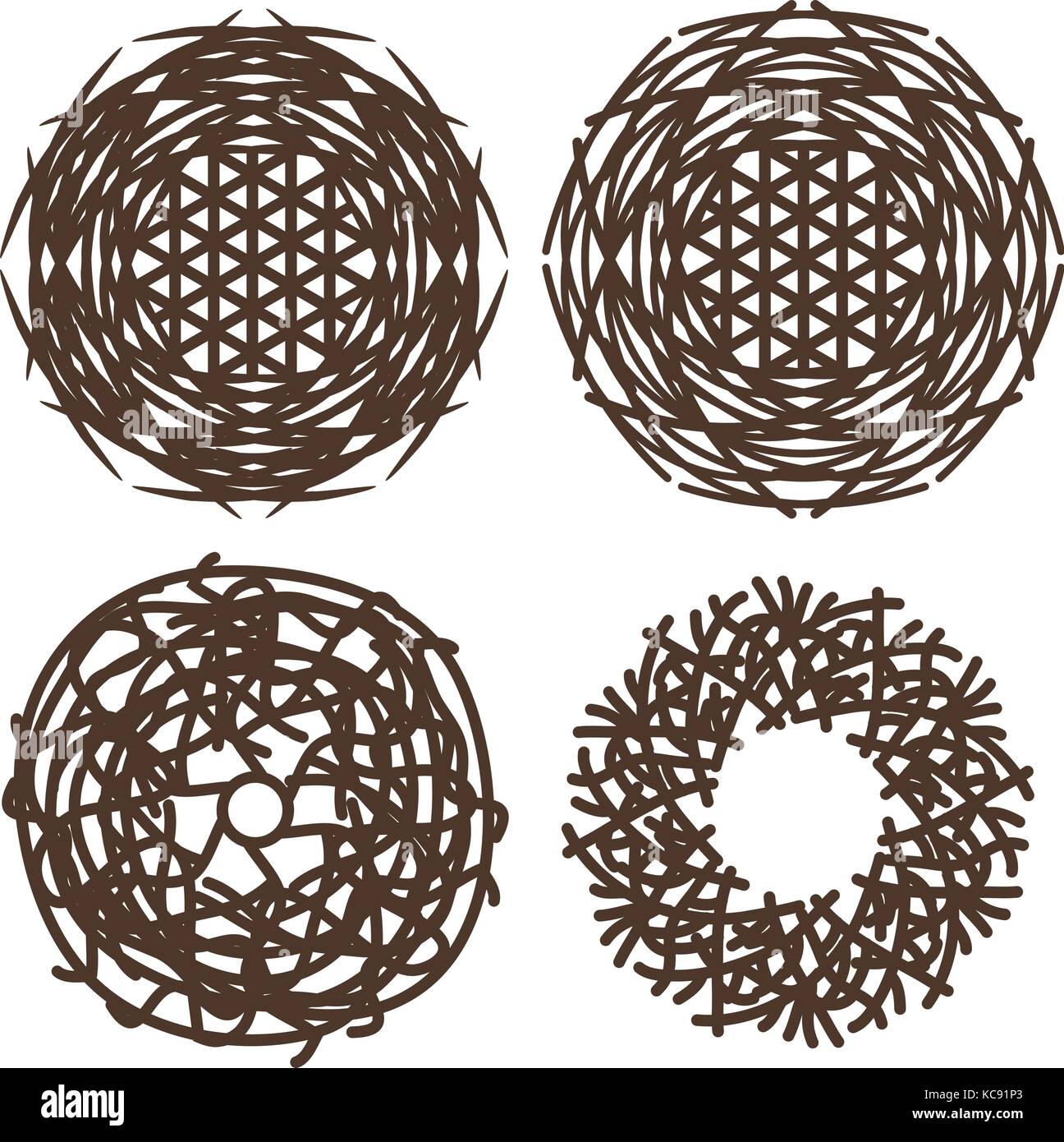 vector symbols of bird nests. family home icons isolated on white ...