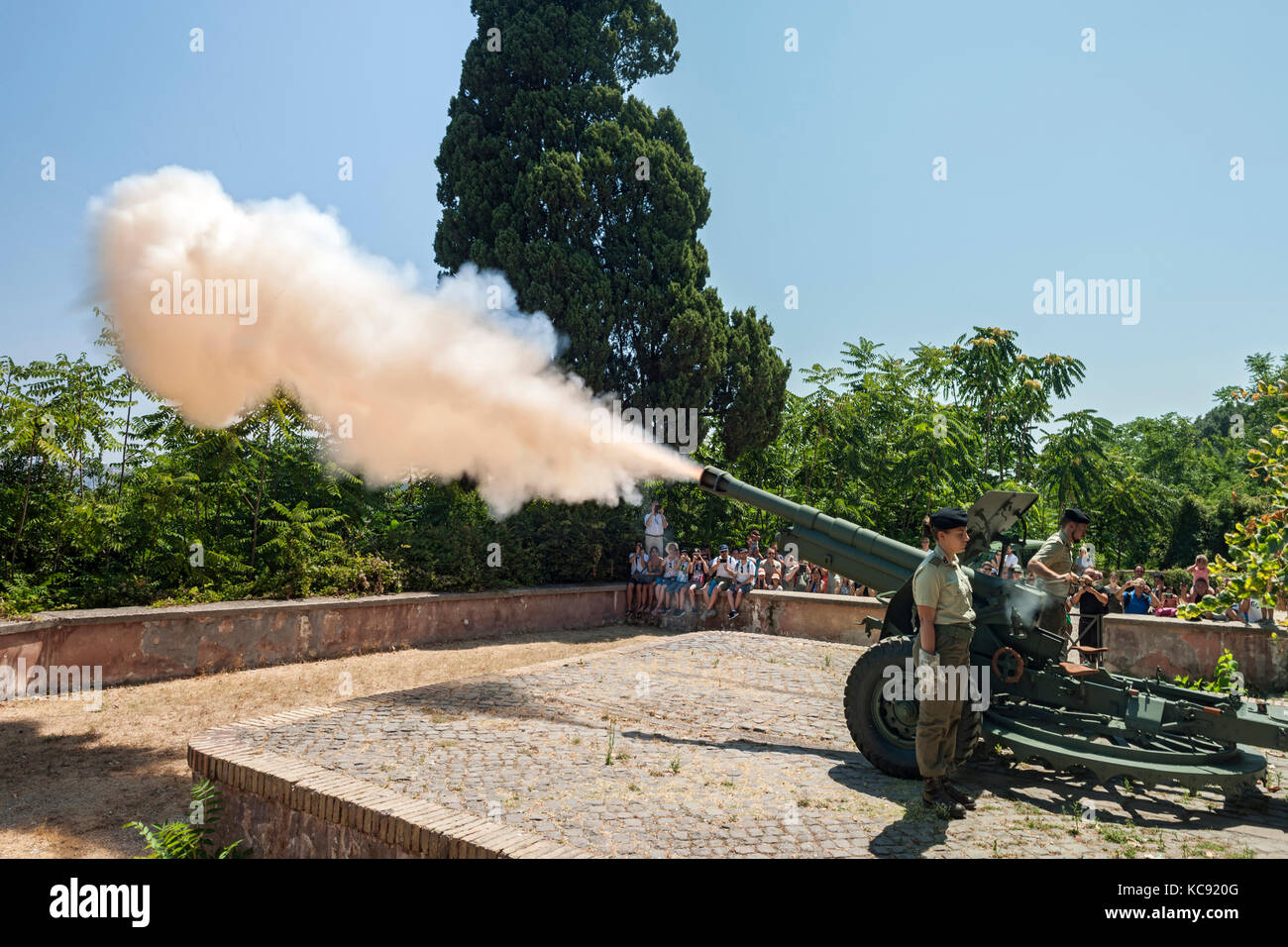 Rome's noon gun cannon being fired on Janiculum (aka Gianicolo Hill ...