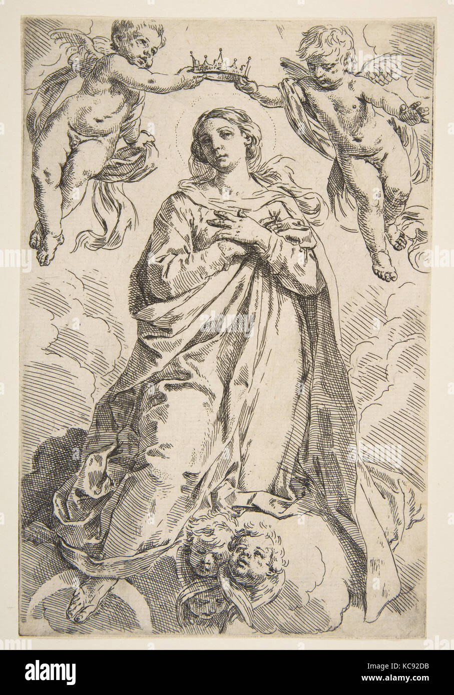 The Virgin being crowned by two angels, Simone Cantarini, ca.1639 Stock ...