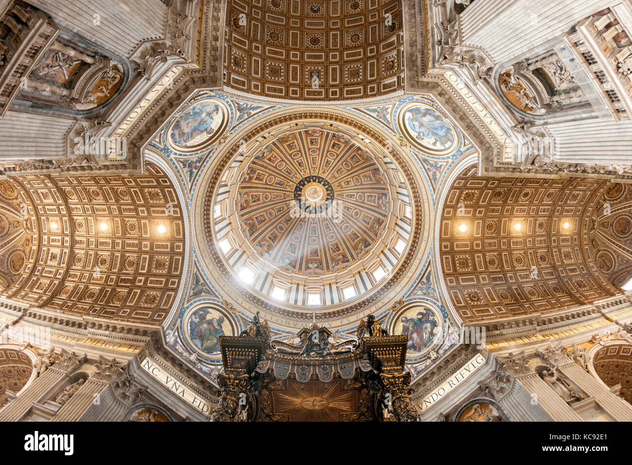 Interior and dome of St Peter's Basilica in the Vatican City in Rome ...