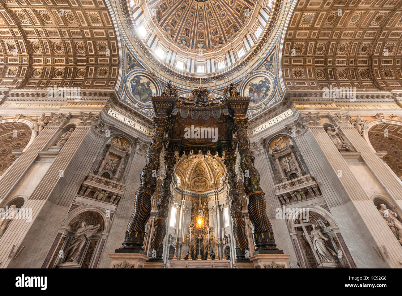 Interior and dome of St Peter's Basilica in the Vatican City in Rome ...