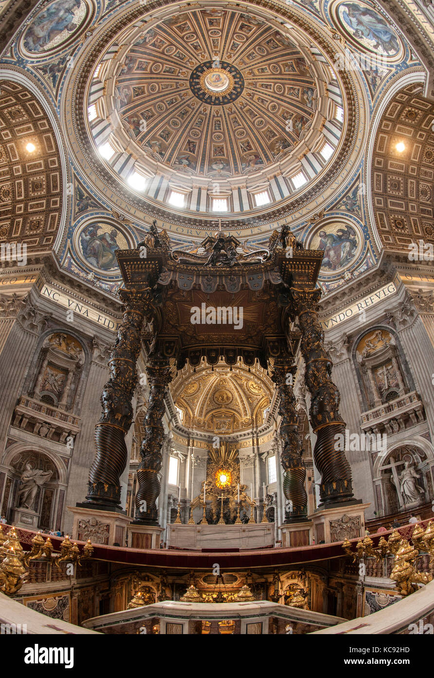 Interior and dome of St Peter's Basilica in the Vatican City in Rome ...