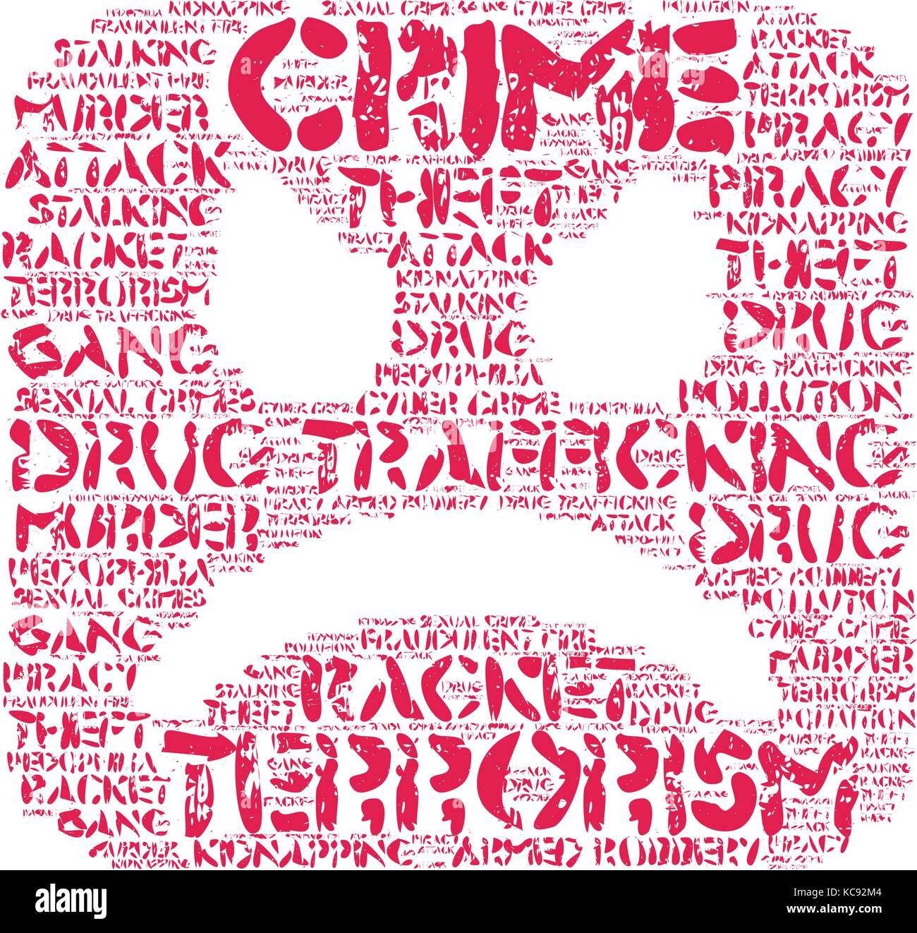 Words cloud, Crime concept made with bad face shape and tags on white ...