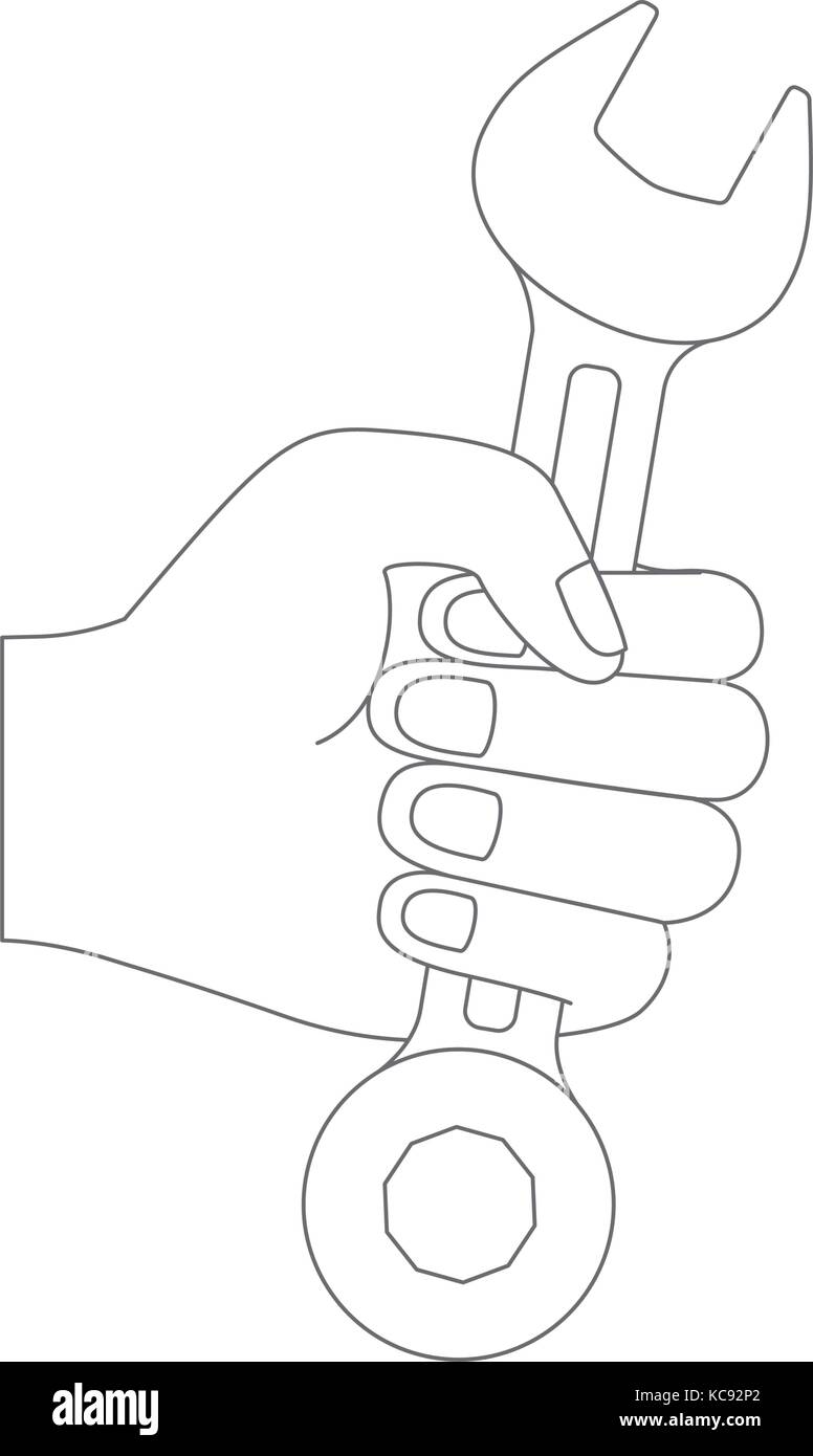 hand holding spanner flat icon monochrome silhouette Stock Vector Image ...