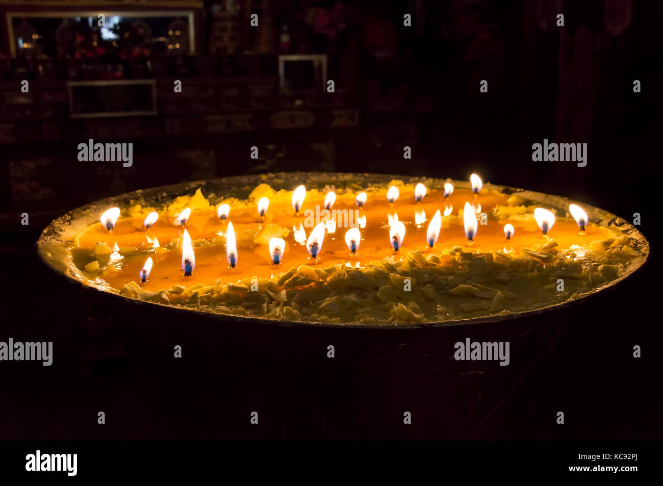 Ritual butter lamp in Samye monastery - Tibet Stock Photo - Alamy