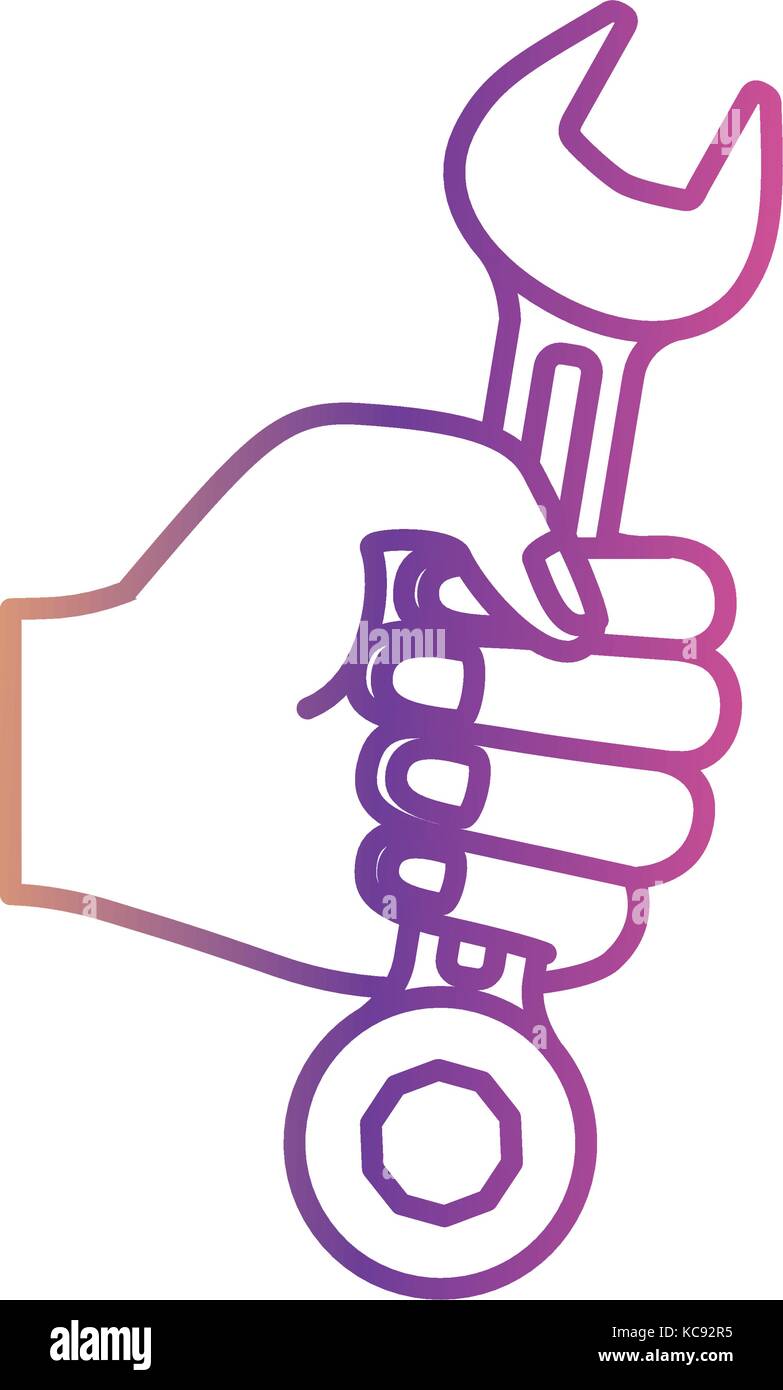 hand holding spanner flat icon gradient color silhouette from purple to ...