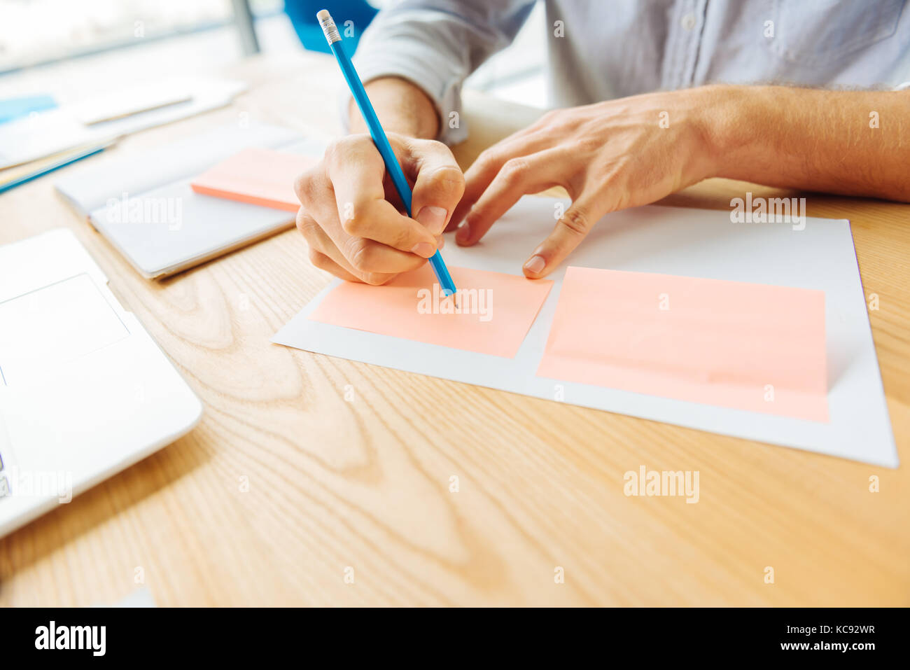 Close up of paper sheet that lying on the table Stock Photo - Alamy