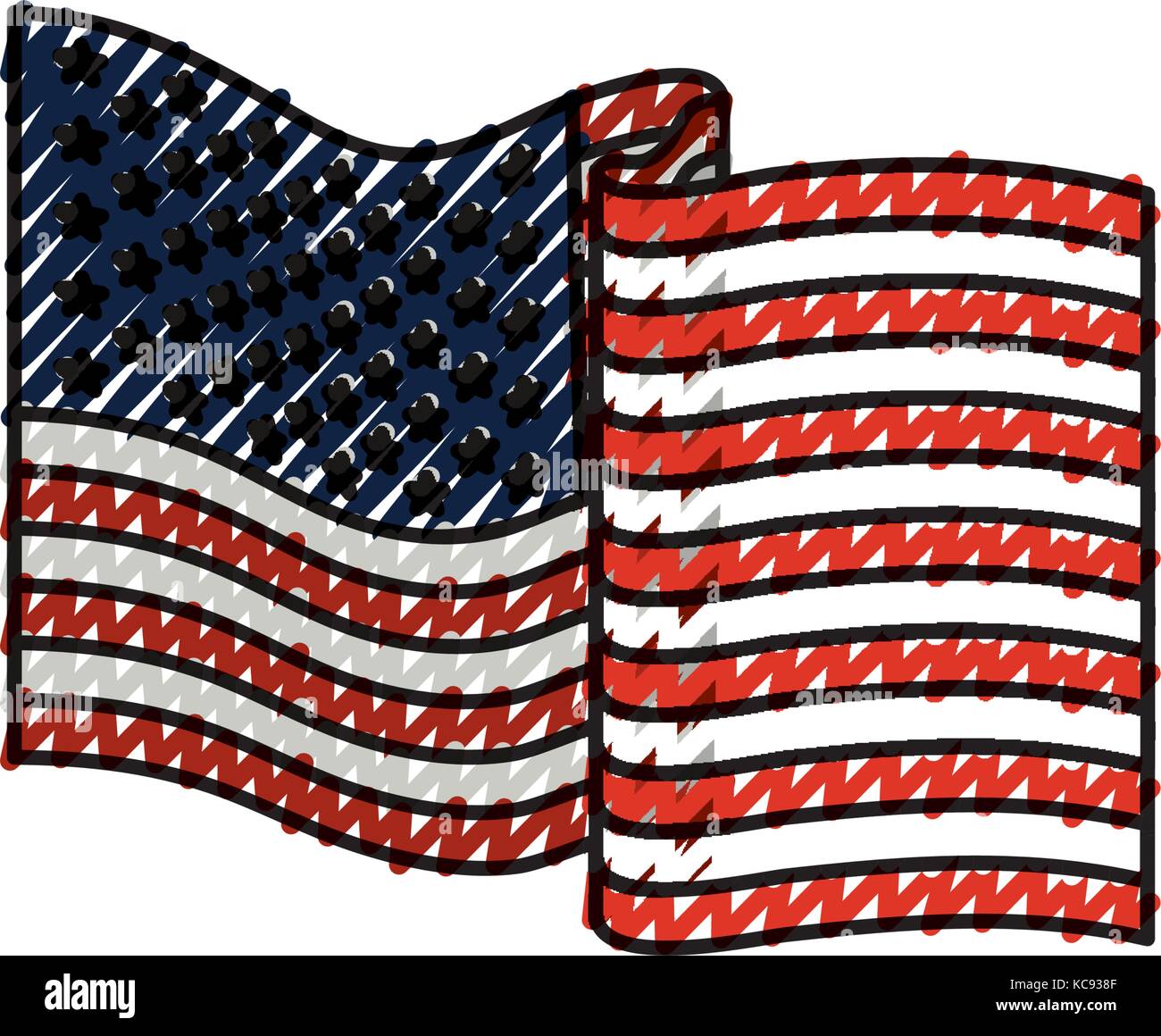 united states flag waving in colored crayon silhouette Stock Vector ...
