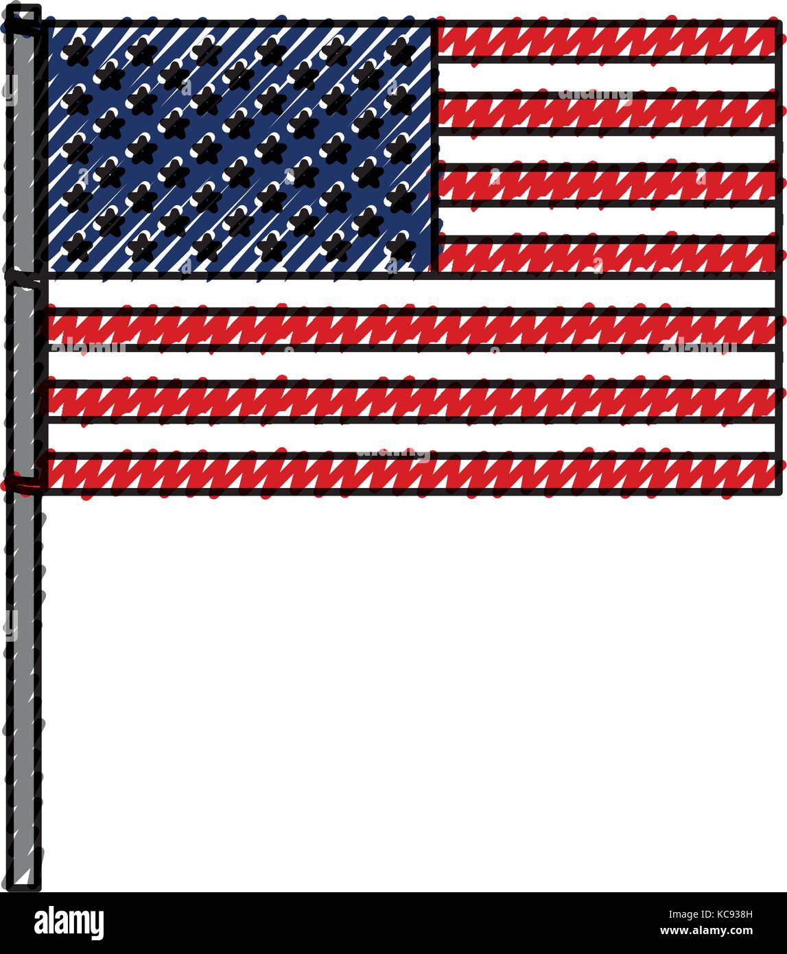 united states flag with pole in colored crayon silhouette Stock Vector ...