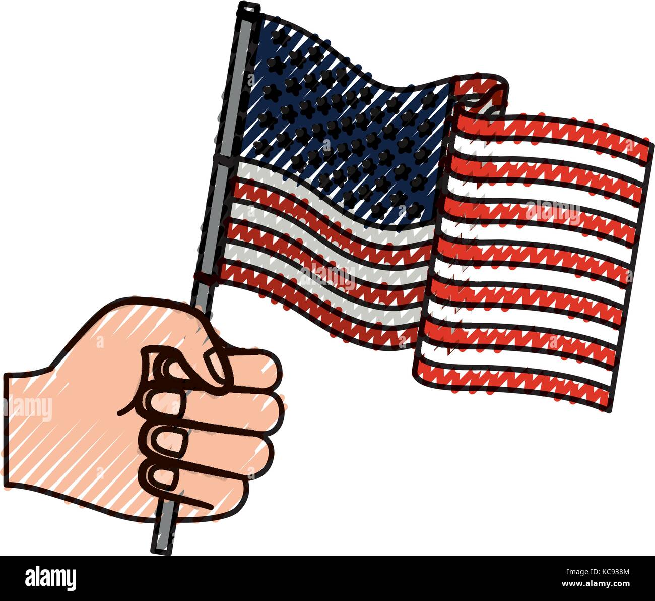 hand holding united states waving flag colored crayon silhouette Stock ...