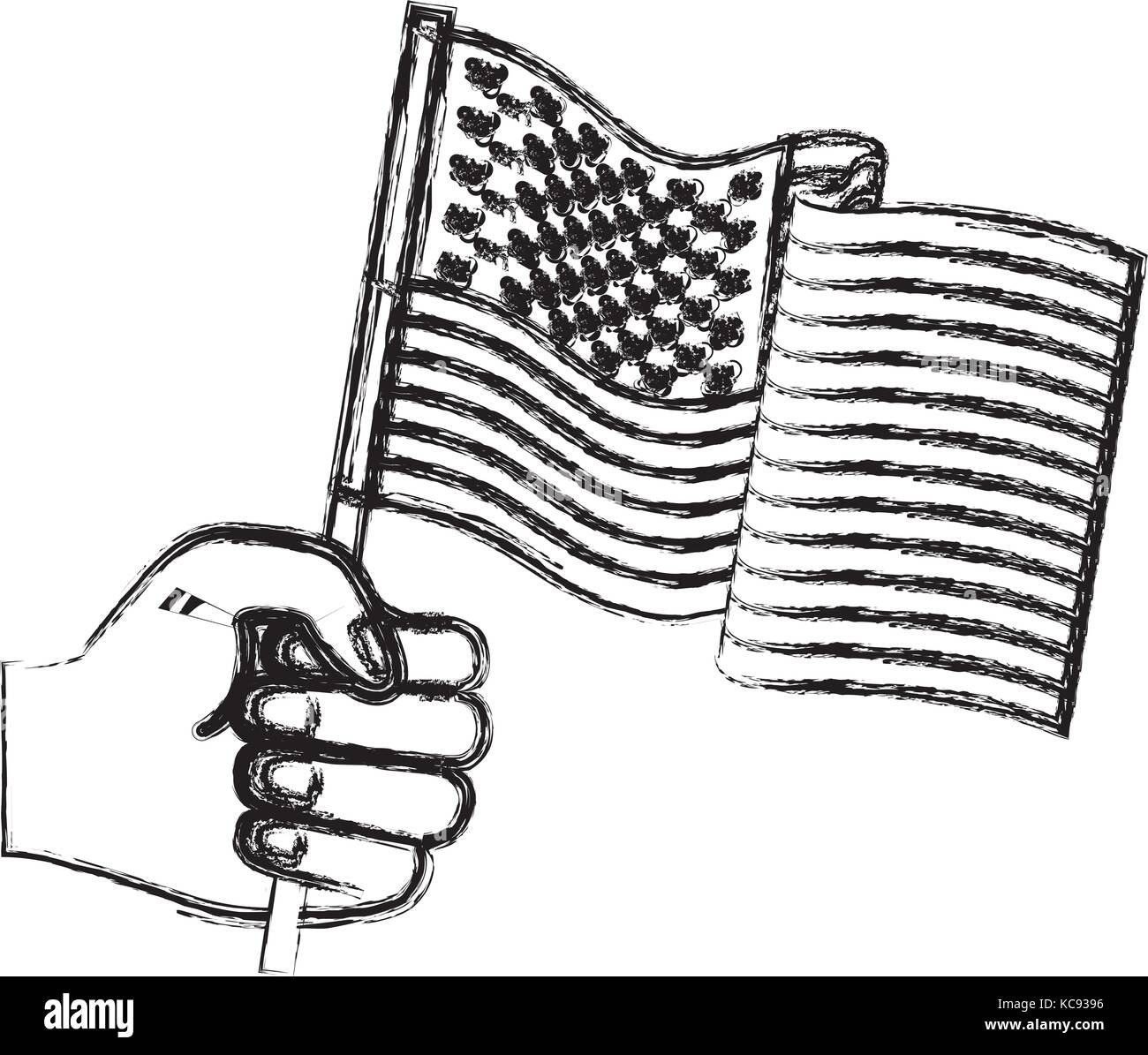 hand holding united states waving flag monochrome blurred silhouette ...