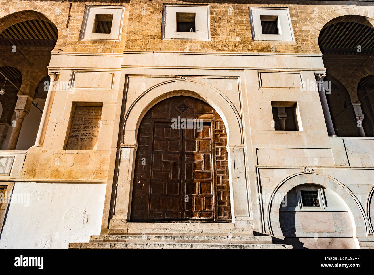 Al-Zaytuna Mosque in Tunis, Tunisia. Main entrance with stairs and ...