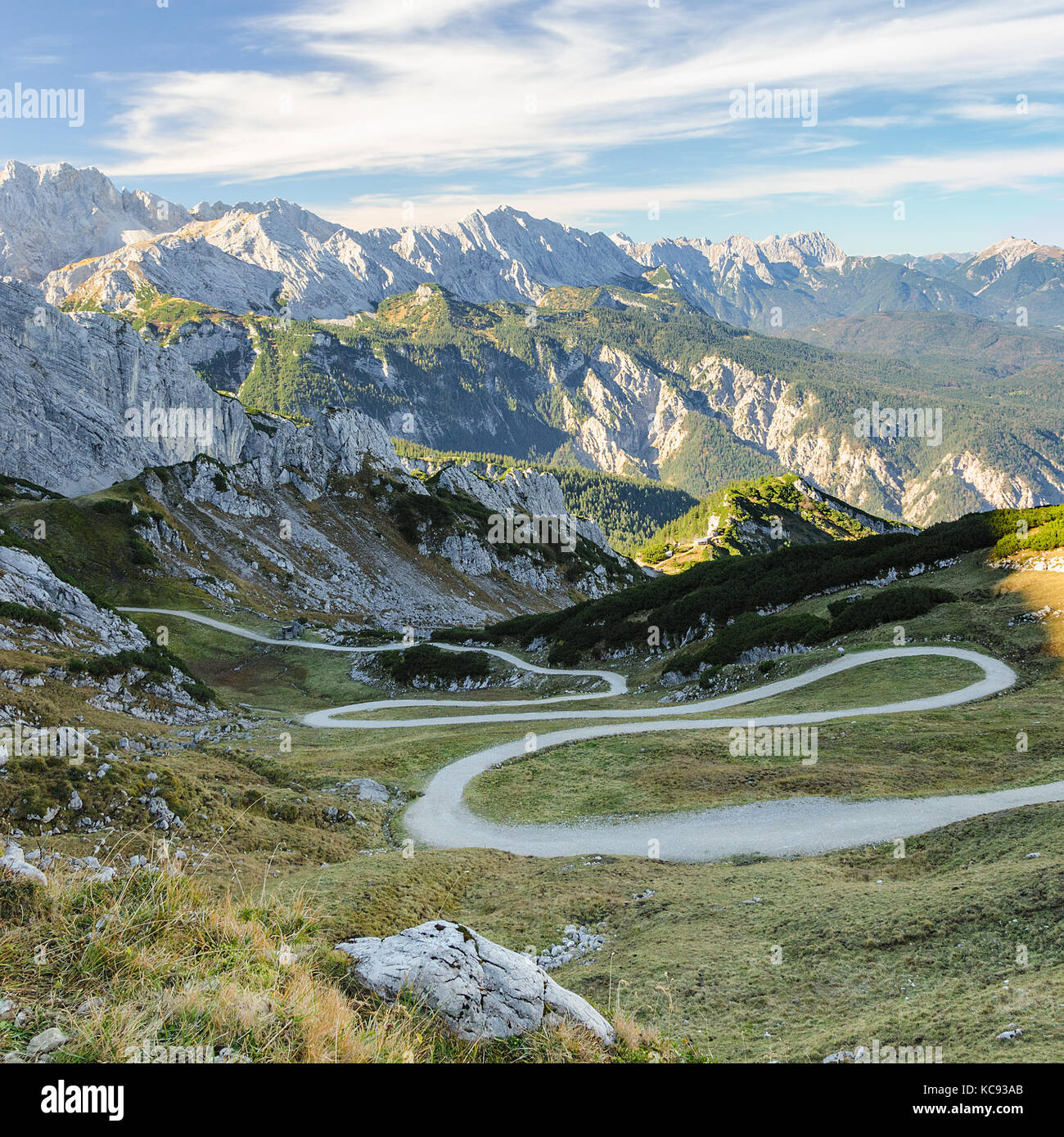 Bavarian autumn Alpine landscape with winding mountain pathway for ...