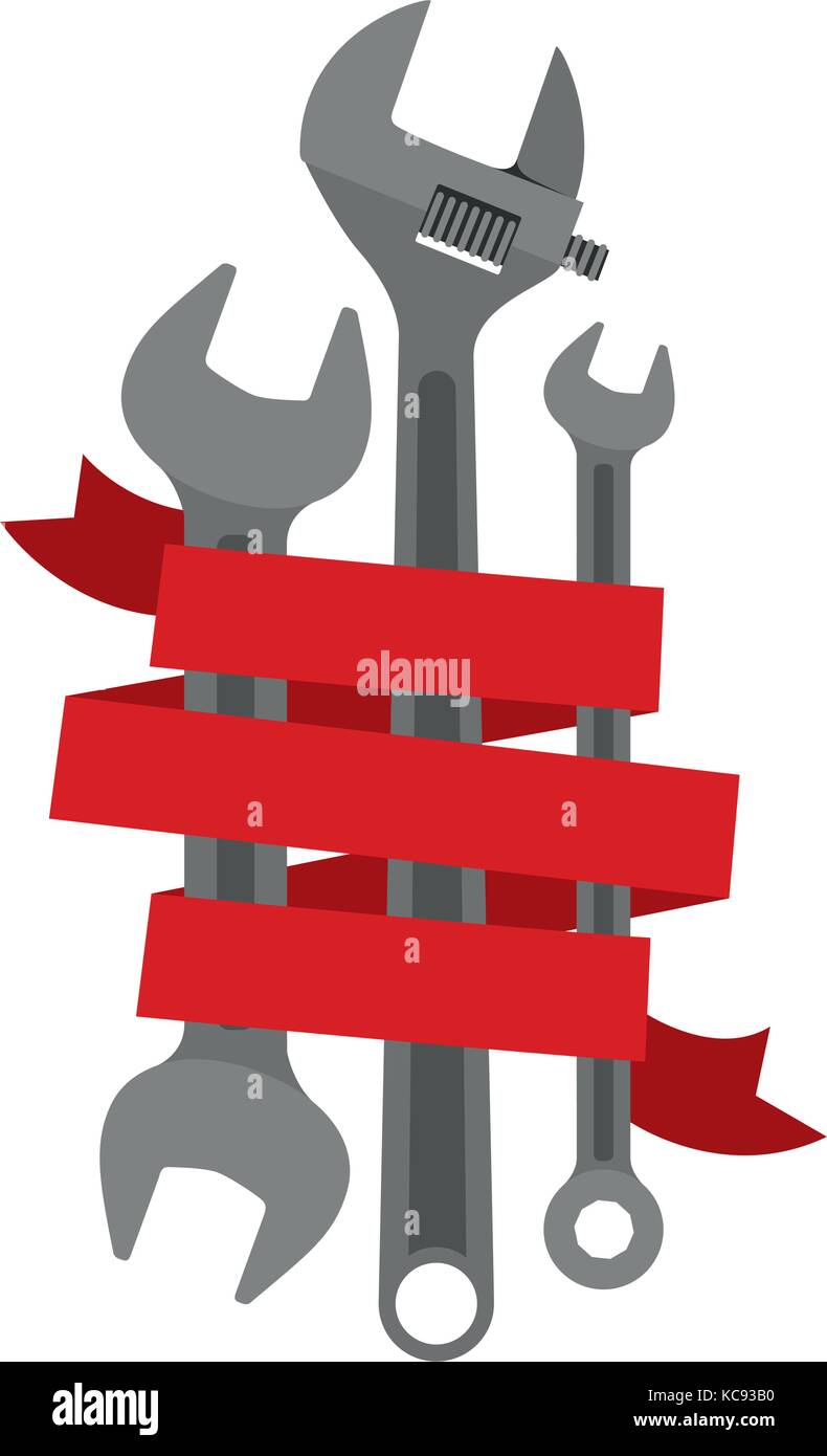 spanner tools with decorative red ribbon around in colorful silhouette ...