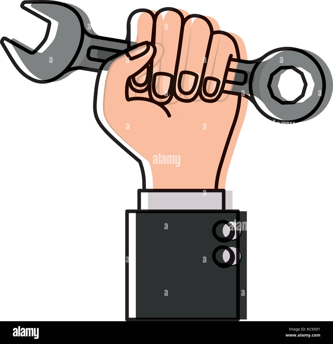 hand holding spanner flat icon watercolor silhouette Stock Vector Image ...