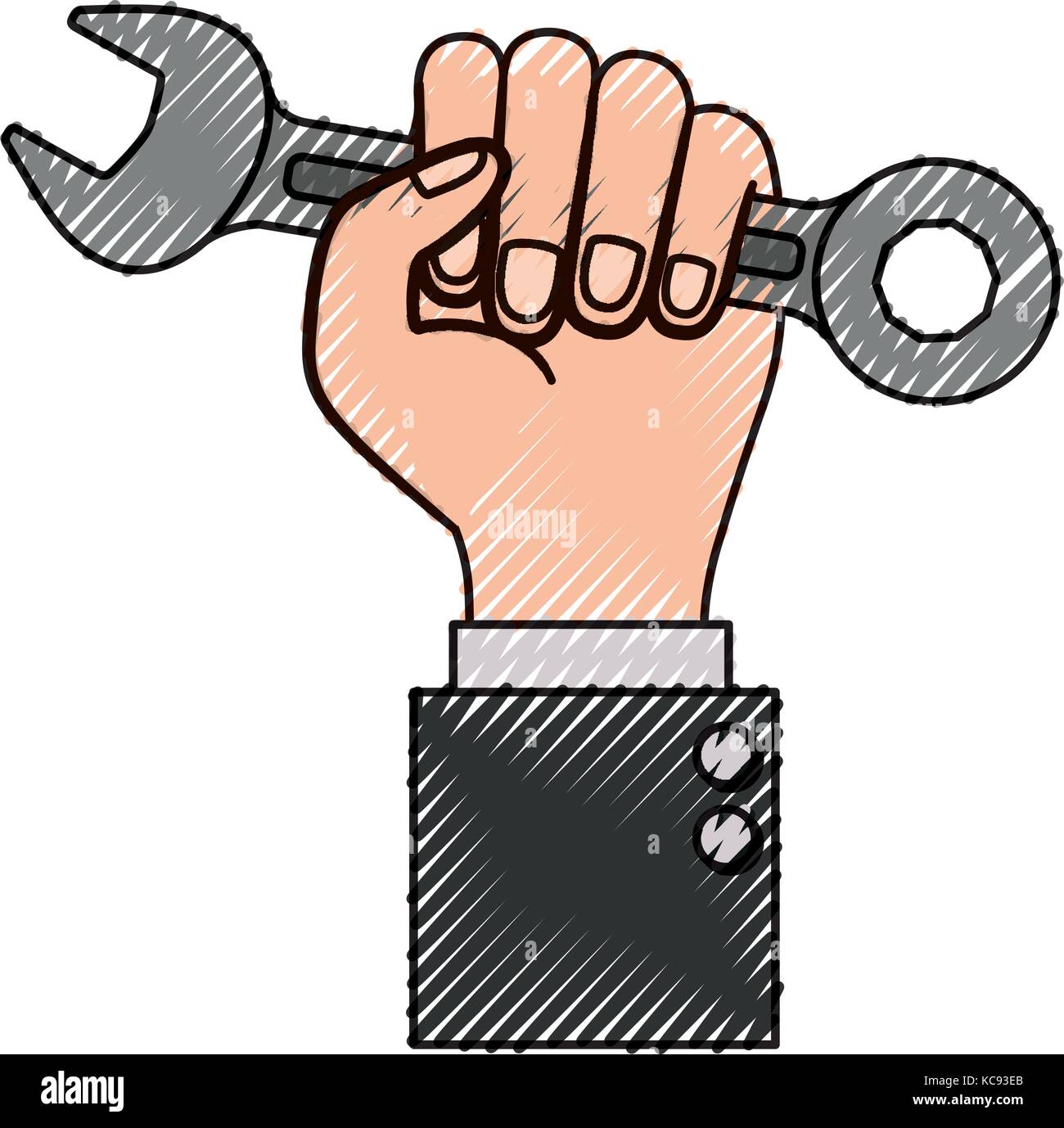 hand holding spanner flat icon colored crayon silhouette Stock Vector ...