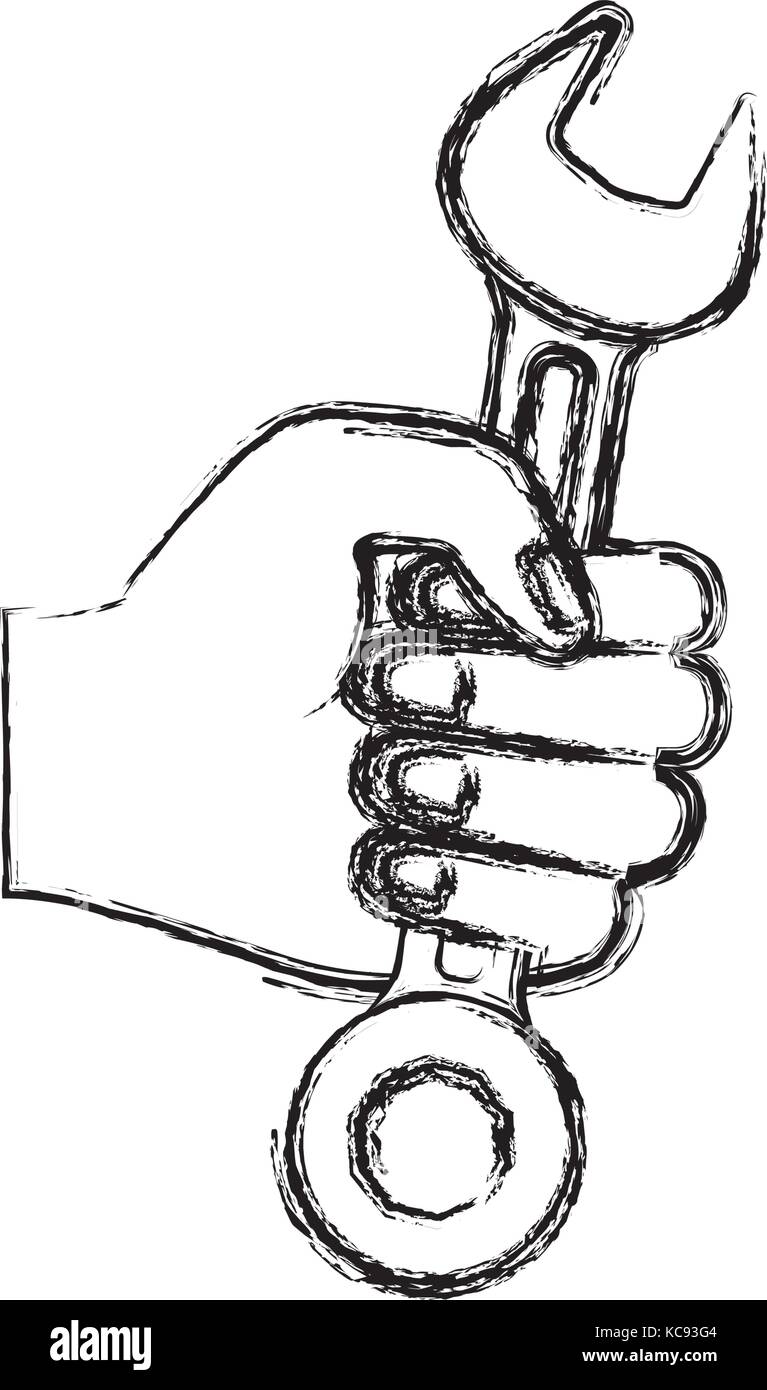 hand holding spanner flat icon monochrome blurred silhouette Stock ...
