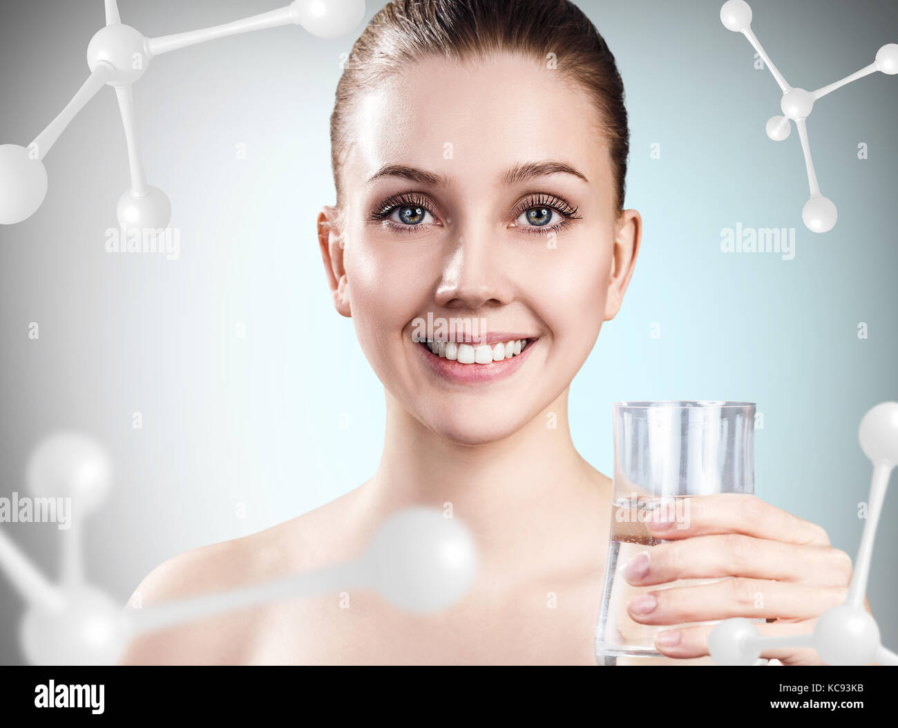 Young woman among molecules Stock Photo - Alamy