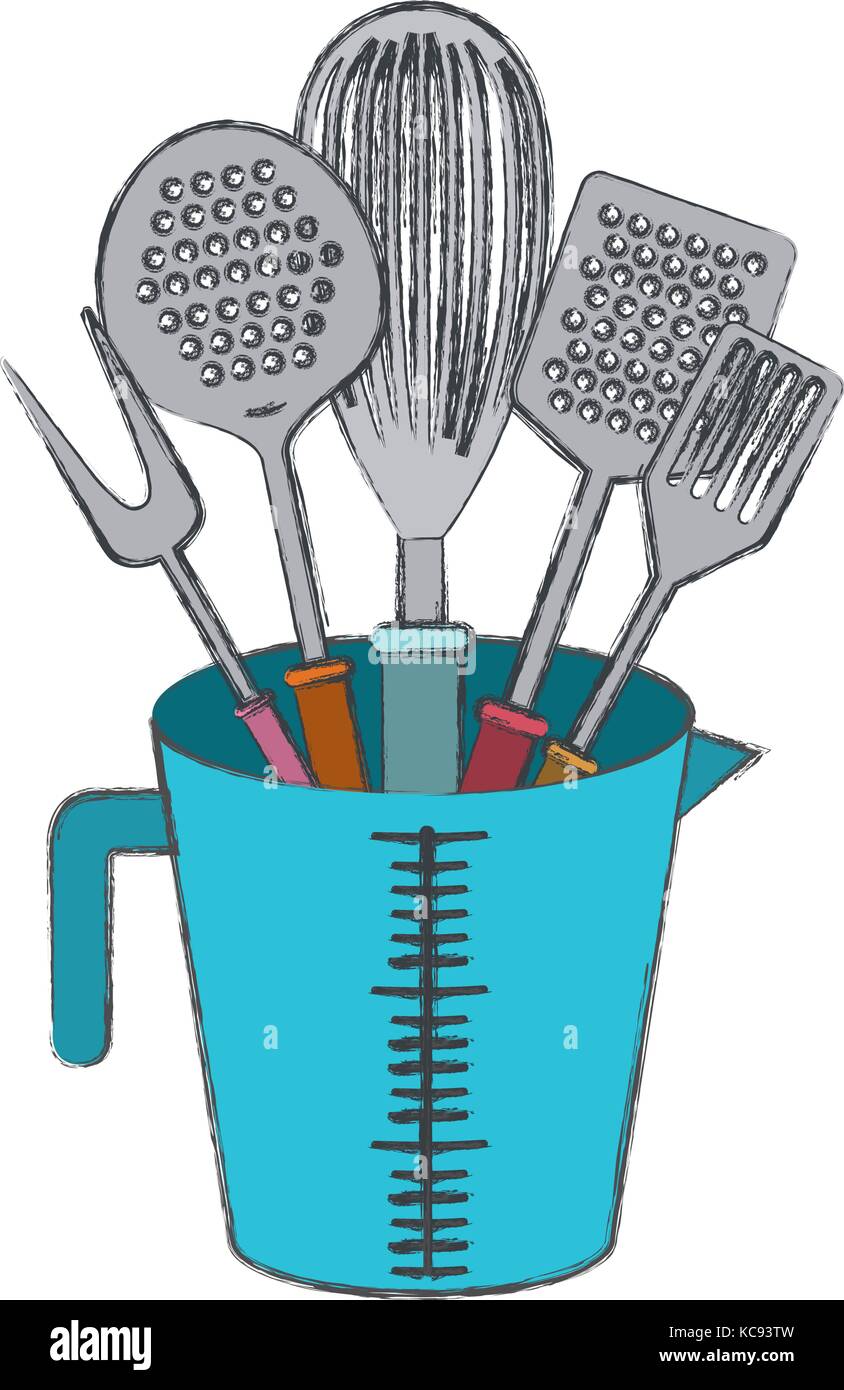 jar with kitchen utensils colorful blurred contour Stock Vector Image ...