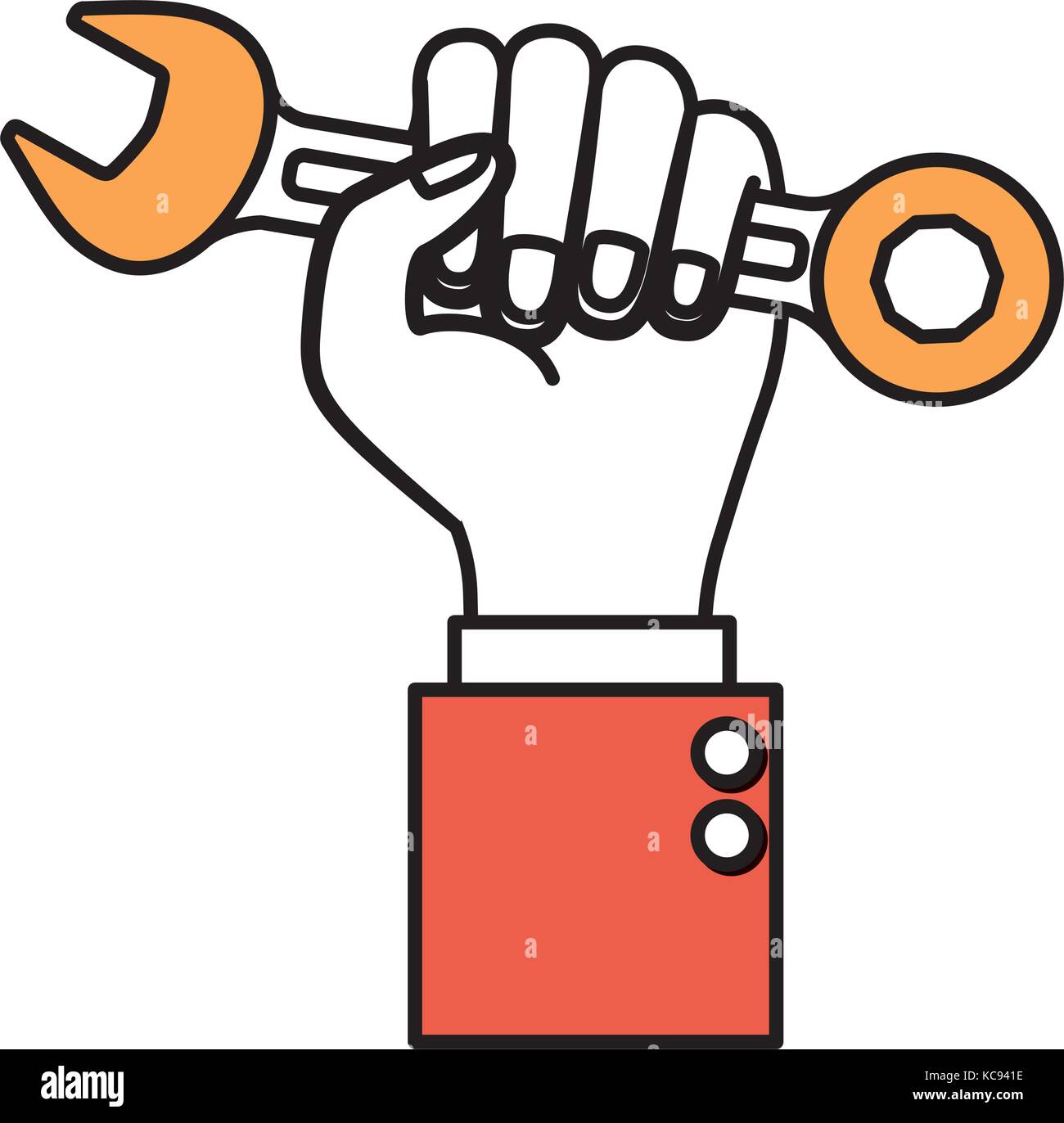 hand holding spanner flat icon color sections silhouette Stock Vector ...