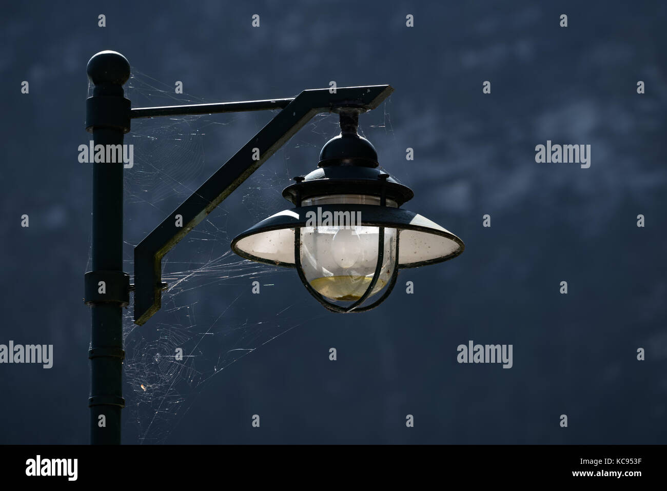 Spiders Web Attached to a Lamppost in Hallstatt Stock Photo - Alamy