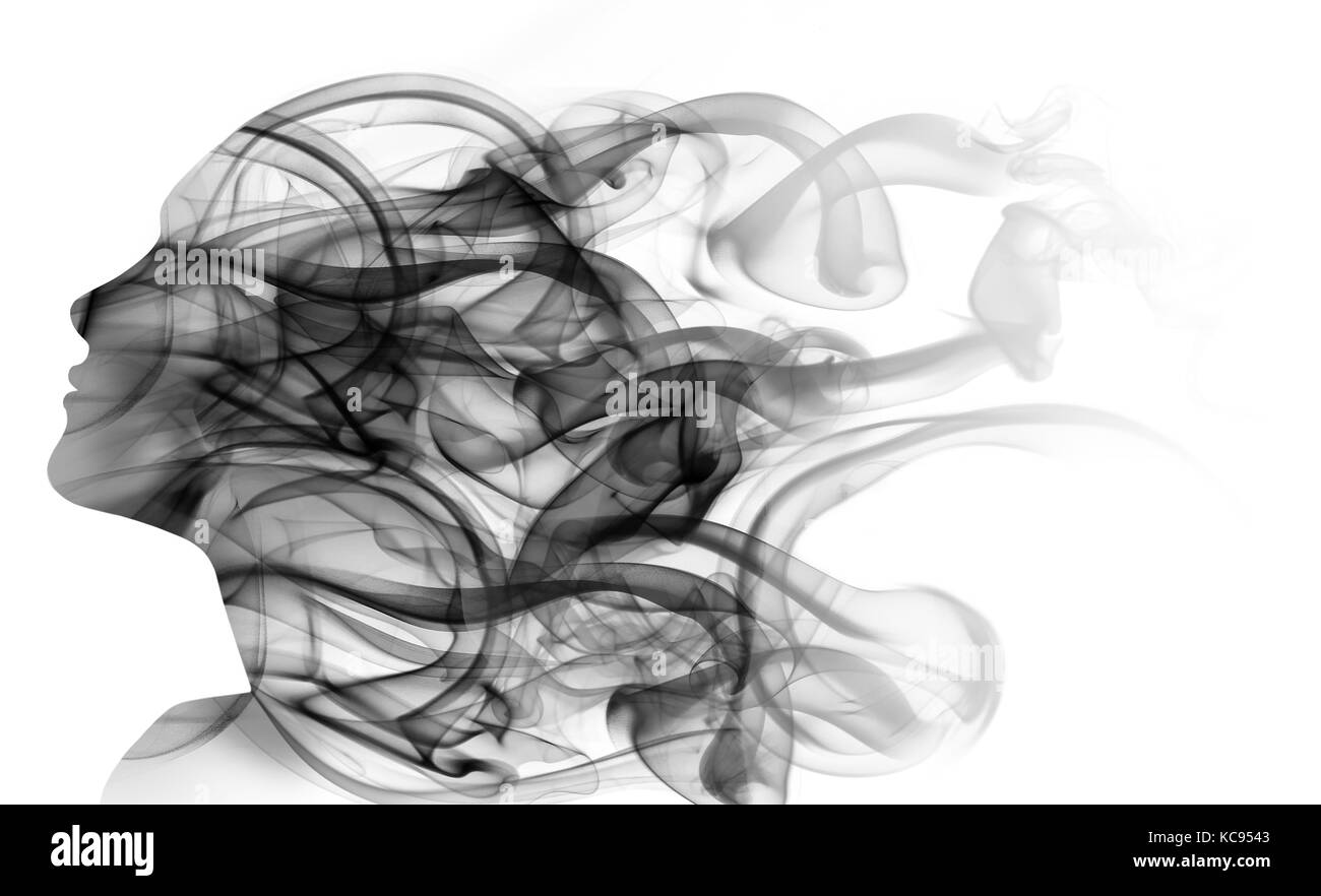 Double exposure portrait of woman and smoke Stock Photo - Alamy