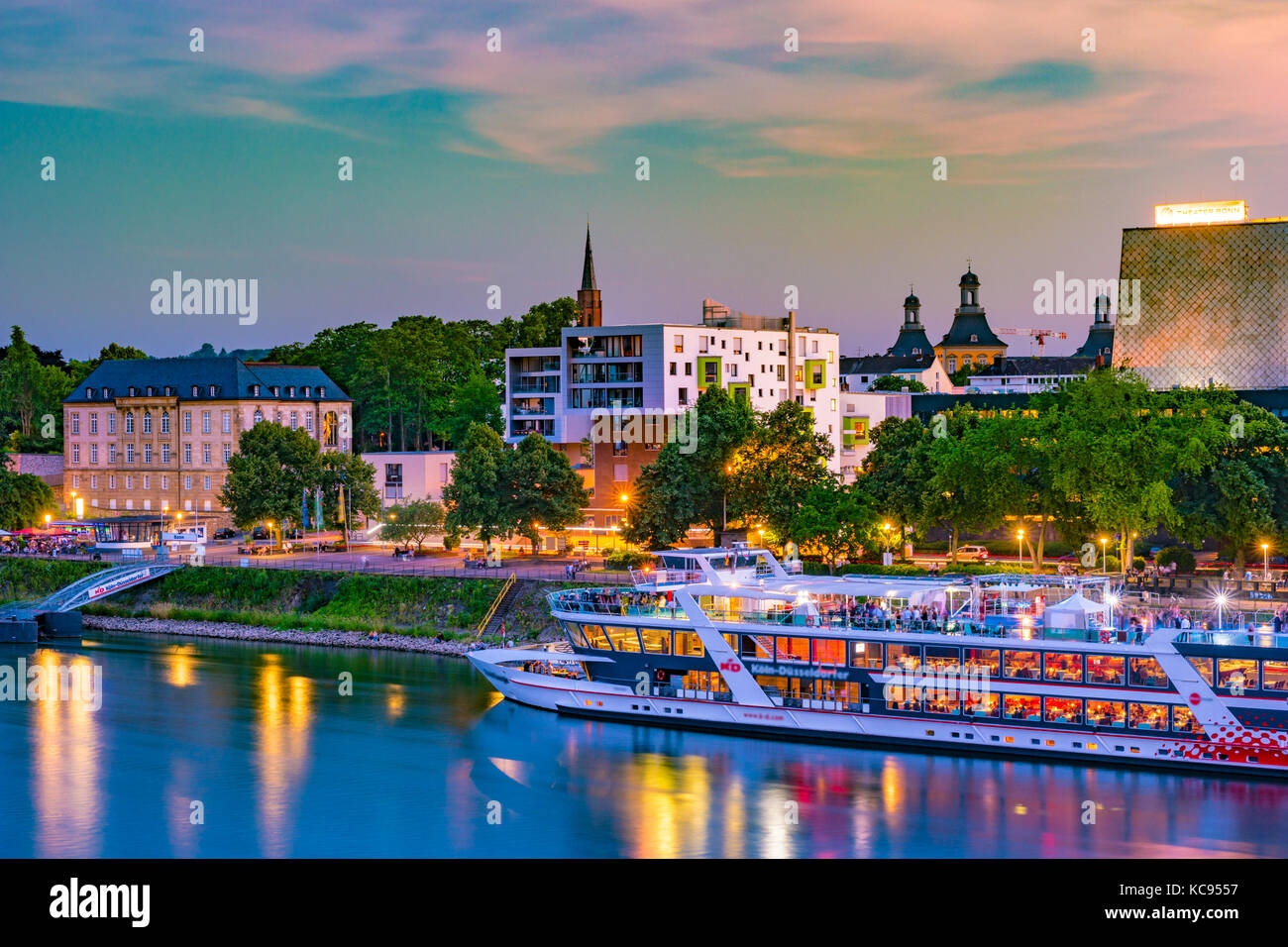 Skyline of Bonn, Germany. Beautiful night shot of great german city ...