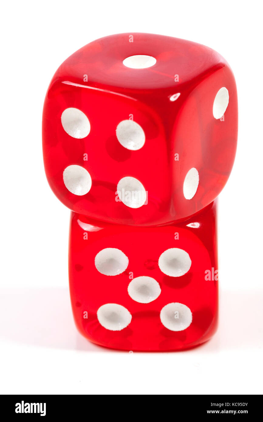 Pair of two Red dice towe isolated on white background Stock Photo - Alamy