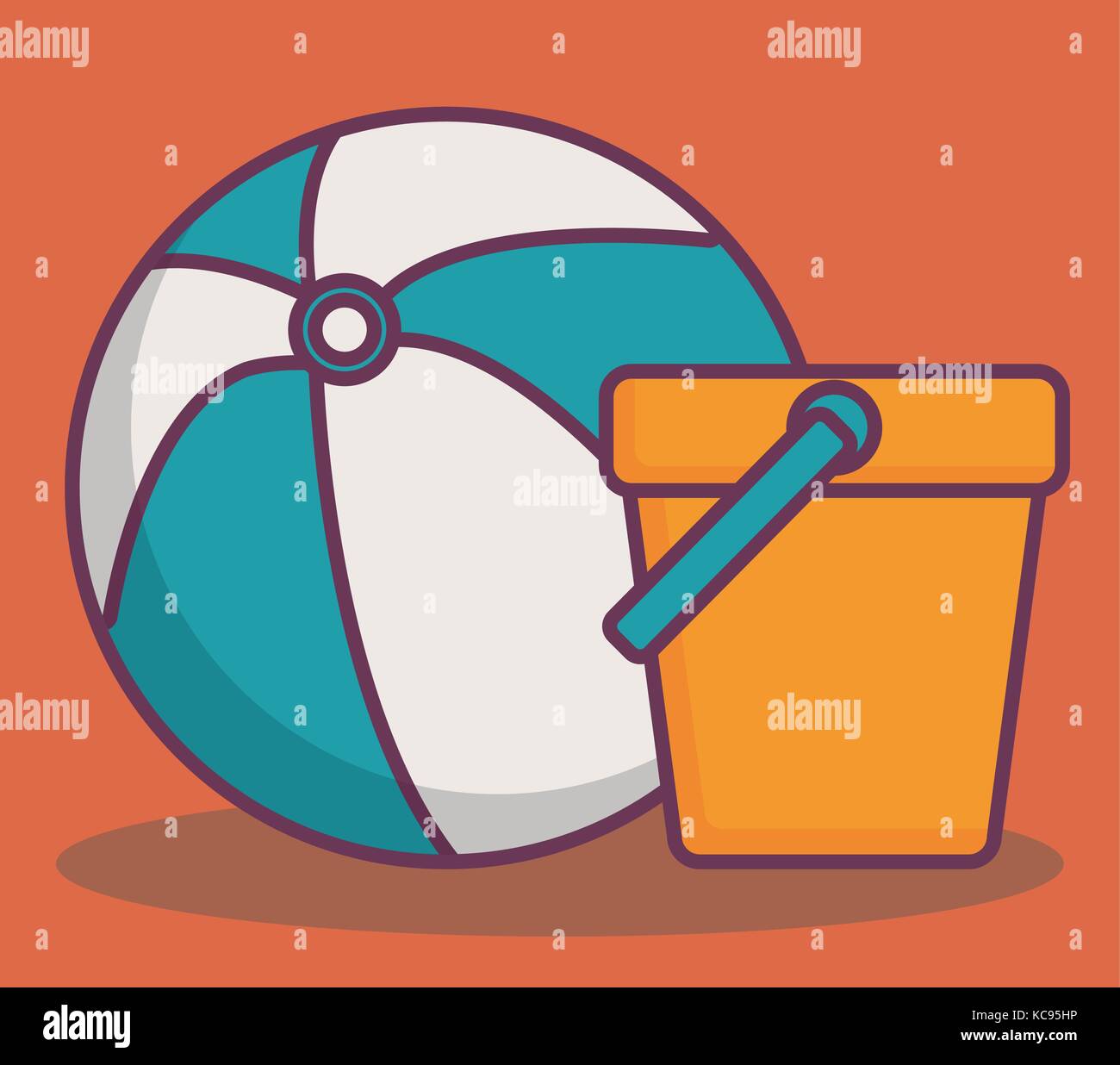 ball and bucket toys icon over orange background colorful design vector ...