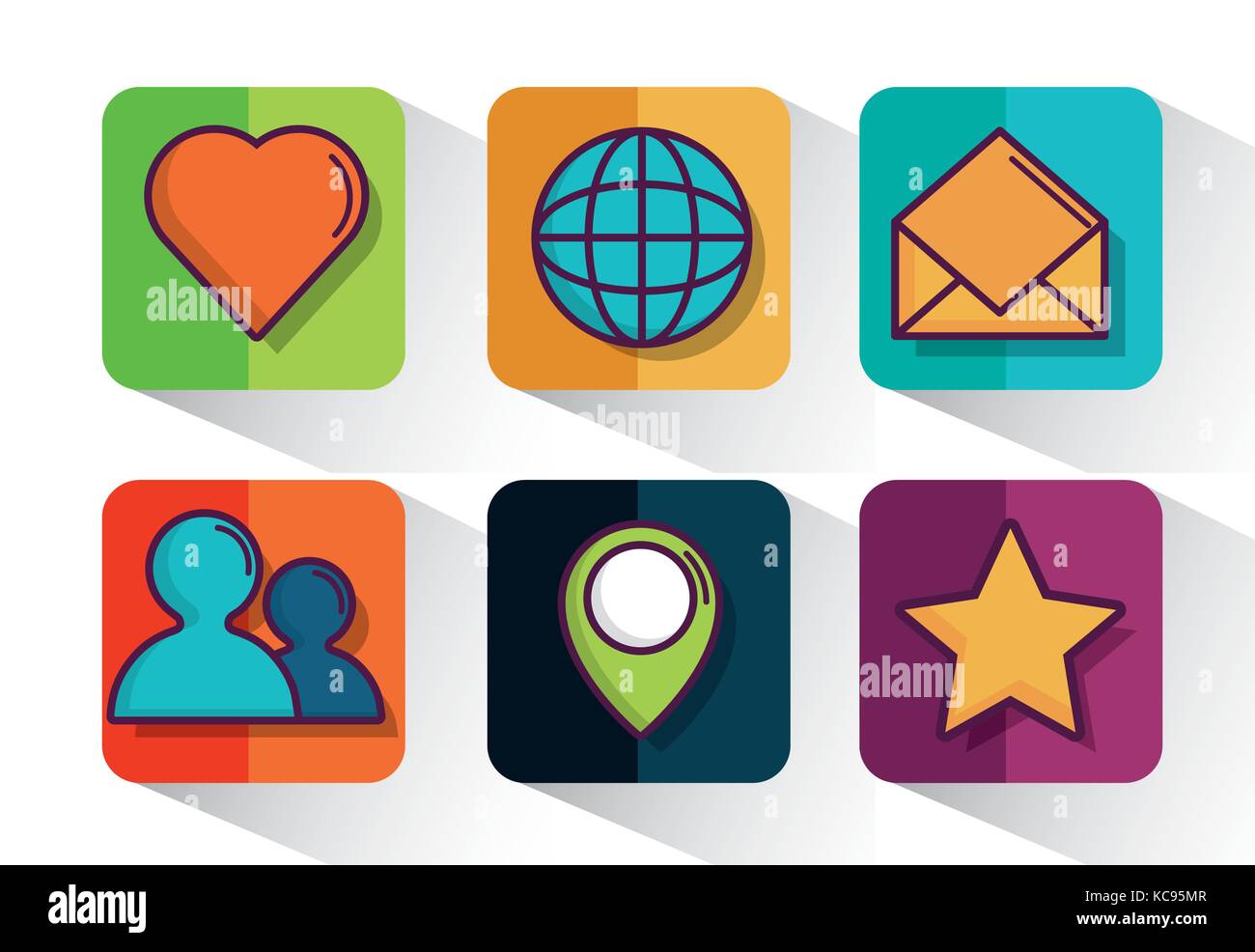 social network related icons over colorful squares and white background ...