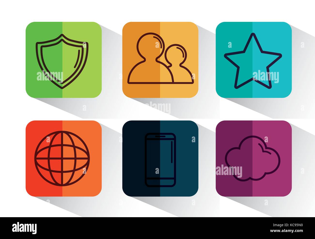 social network related icons over colorful squares and white background ...