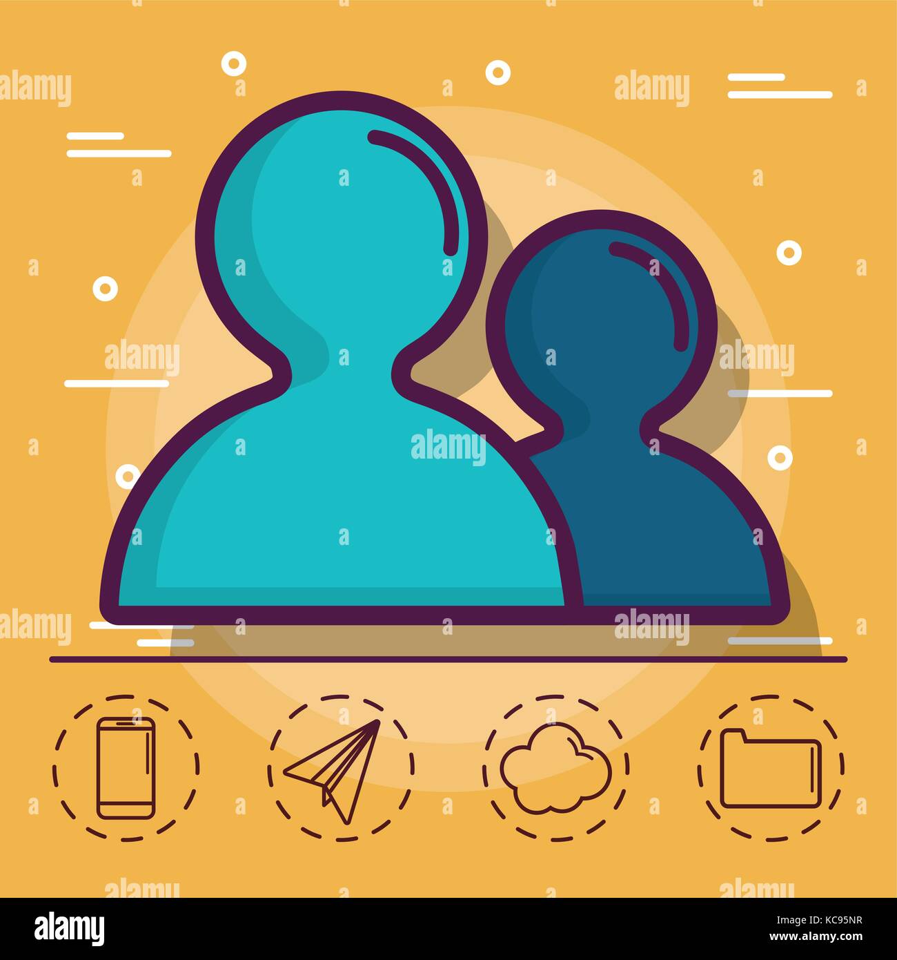 avatar people and social network related icons over yellow background ...