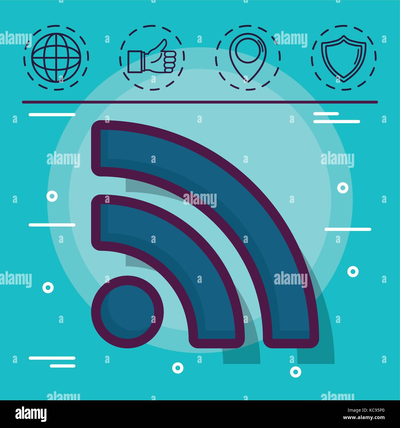 wireless sign and social network related icons over background colorful ...