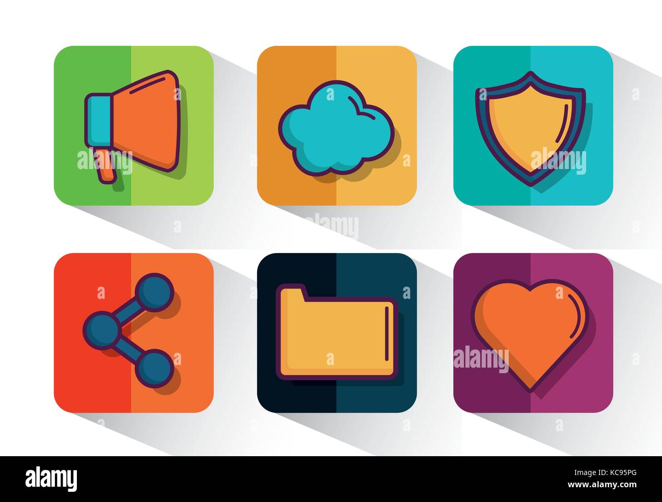 social network related icons over colorful squares and white background ...