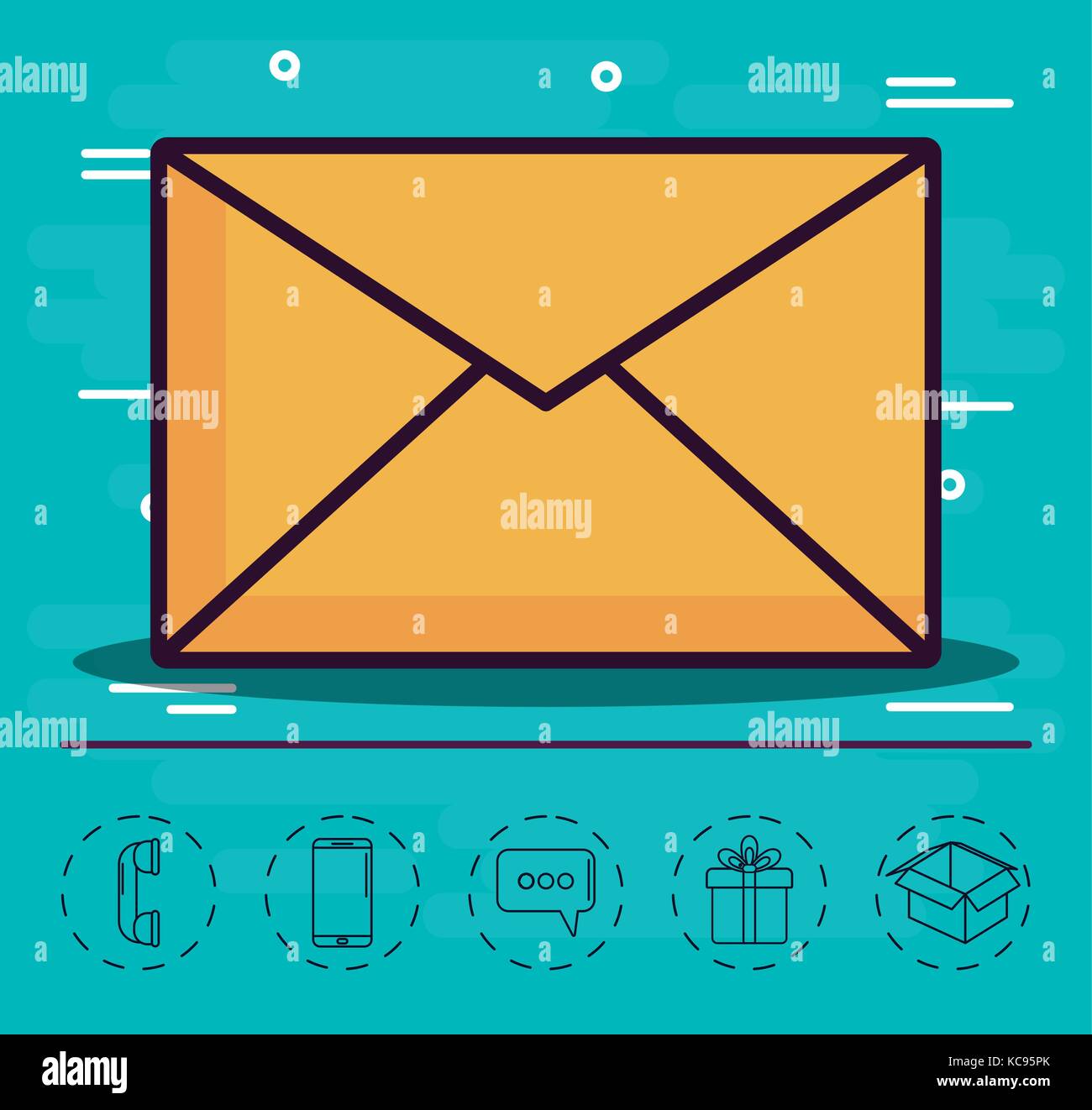 Envelope and icon set of logistic transportation and delivery theme ...