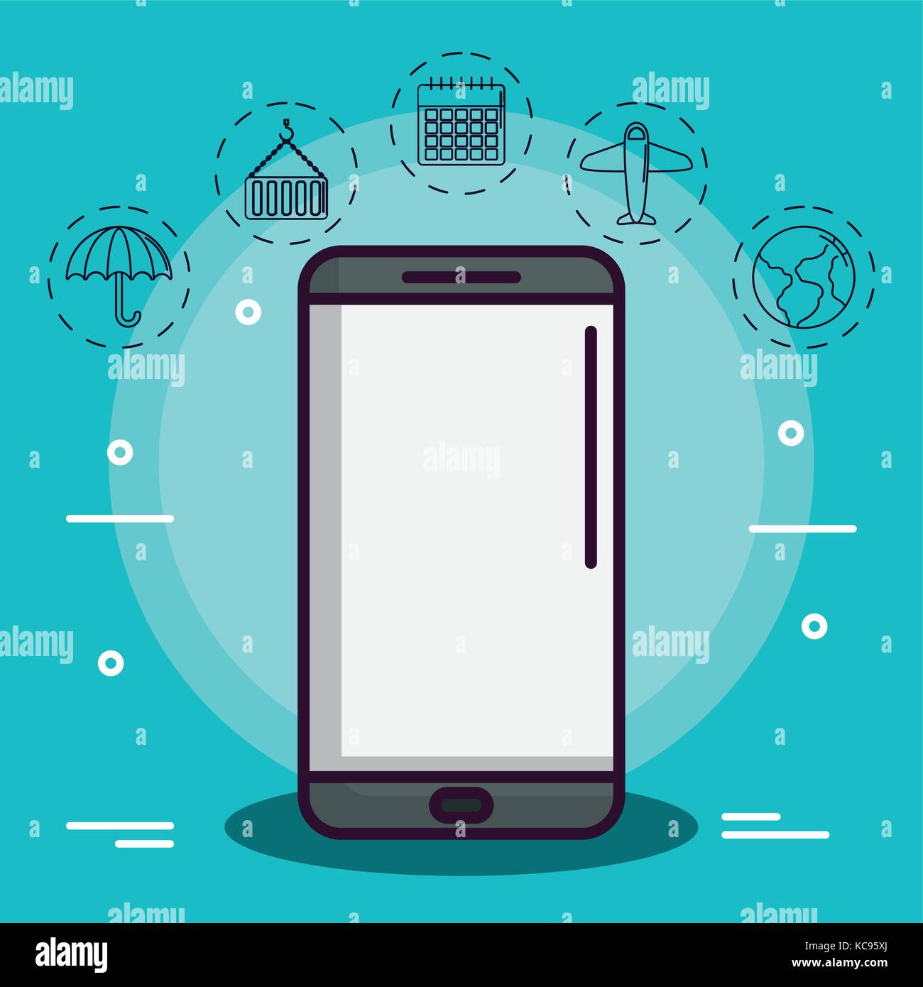 Smartphone and icon set of logistic transportation and delivery theme ...