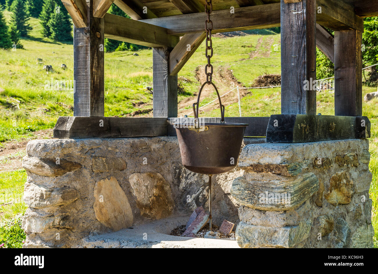 pot of polenta. Mountain symbol and South Tyrolean tradition. South ...