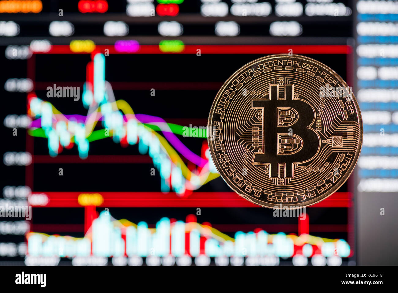 Bitcoin with colorful charts in the background Stock Photo - Alamy