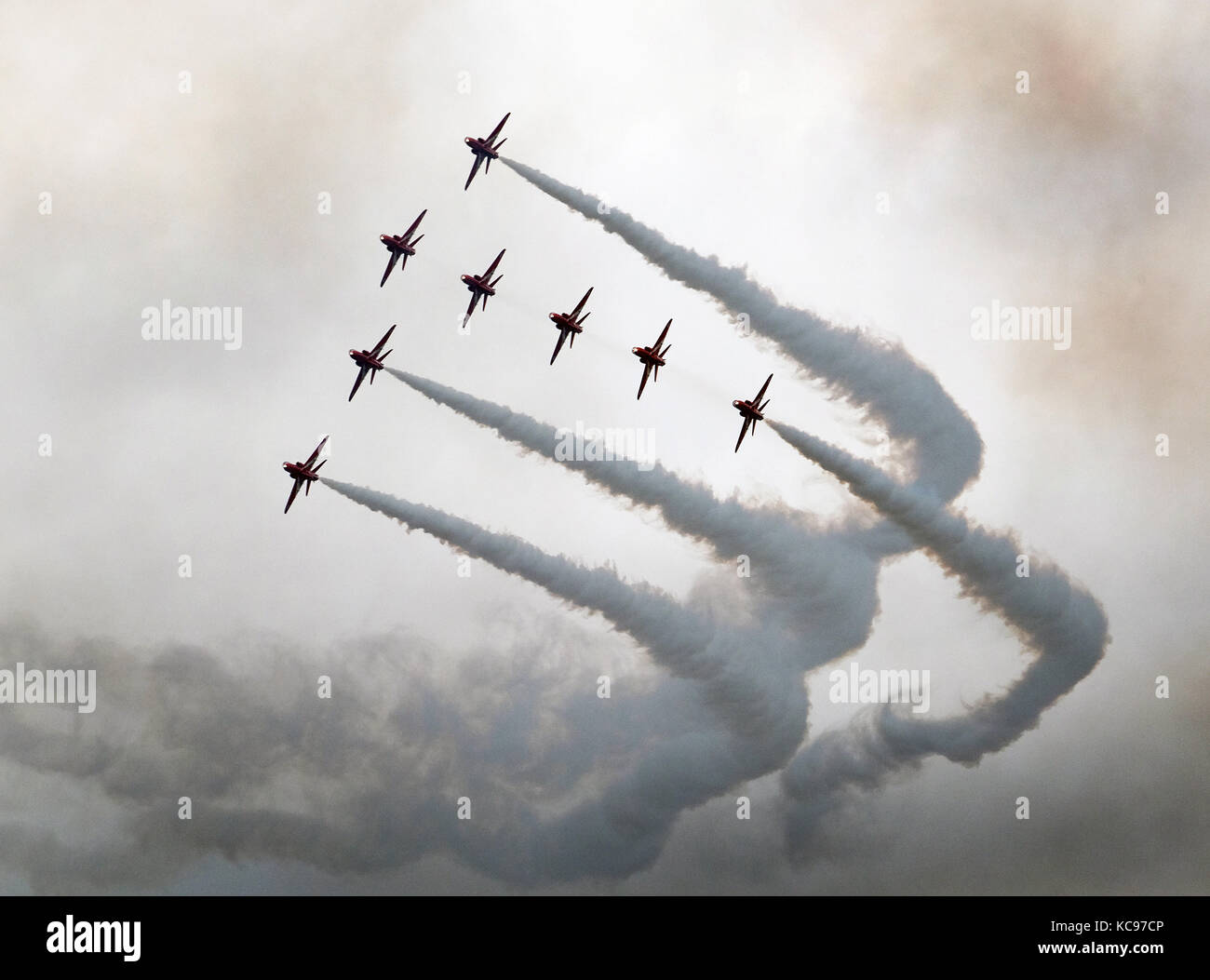 The 2017 RAF Red Arrows display team in action at Scampton air show ...