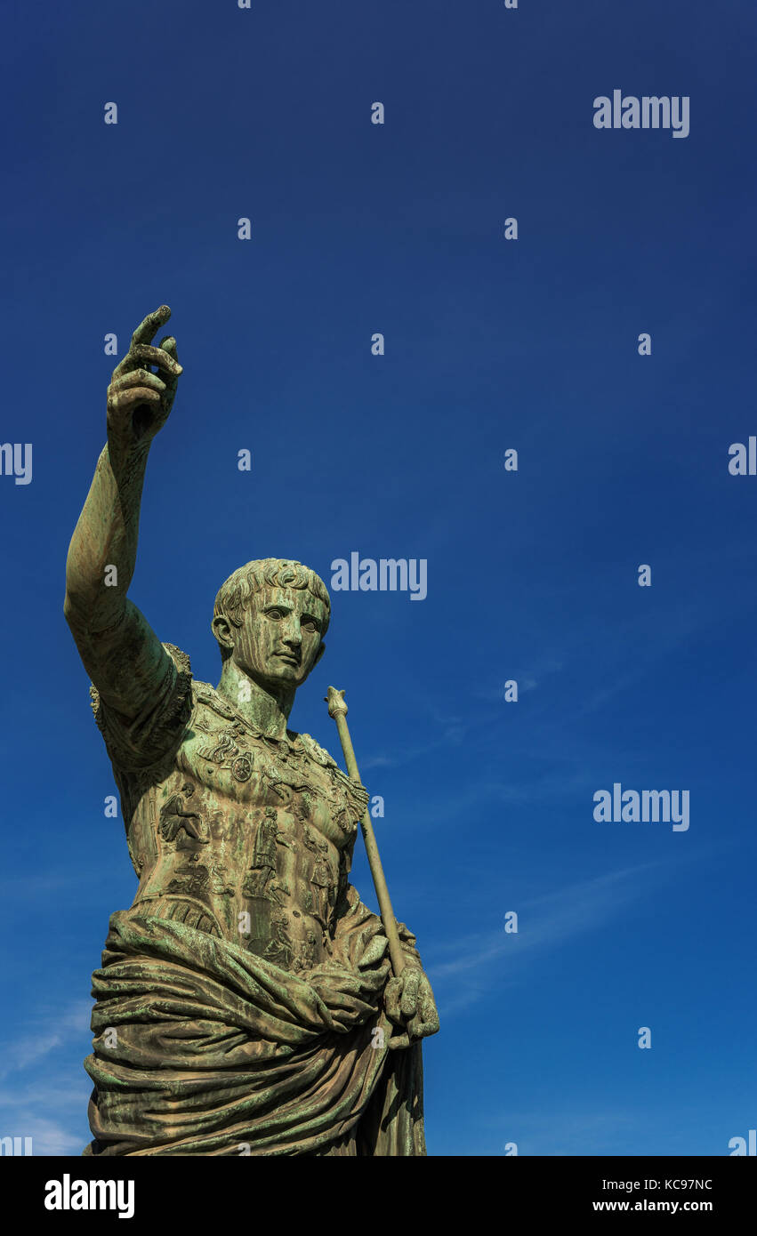 Caesar Augustus, first emperor of Ancient Rome. Old bronze statue in ...